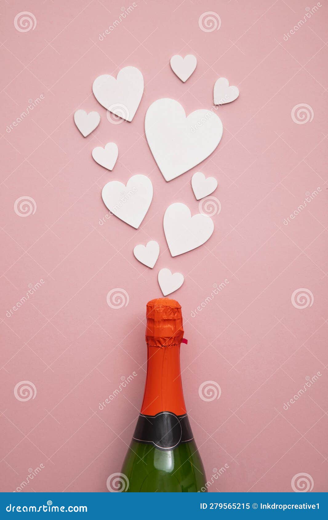 Romantic Love Hearts Exploding from a Bottle of Champagne Stock Image ...
