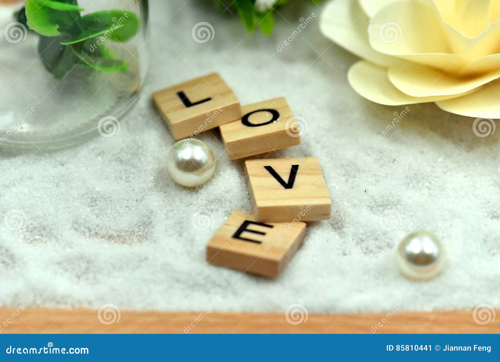 Romantic Love Wood Blocks are on the White Sands Stock Image - Image of ...