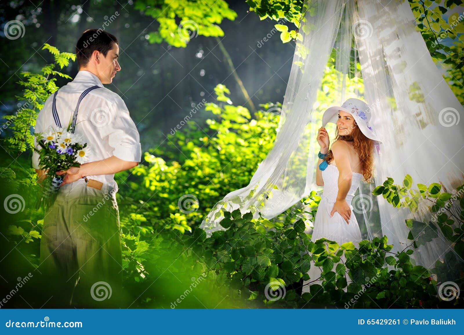 Romantic Lovers in the Forest Stock Image - Image of forest, atmosphere ...