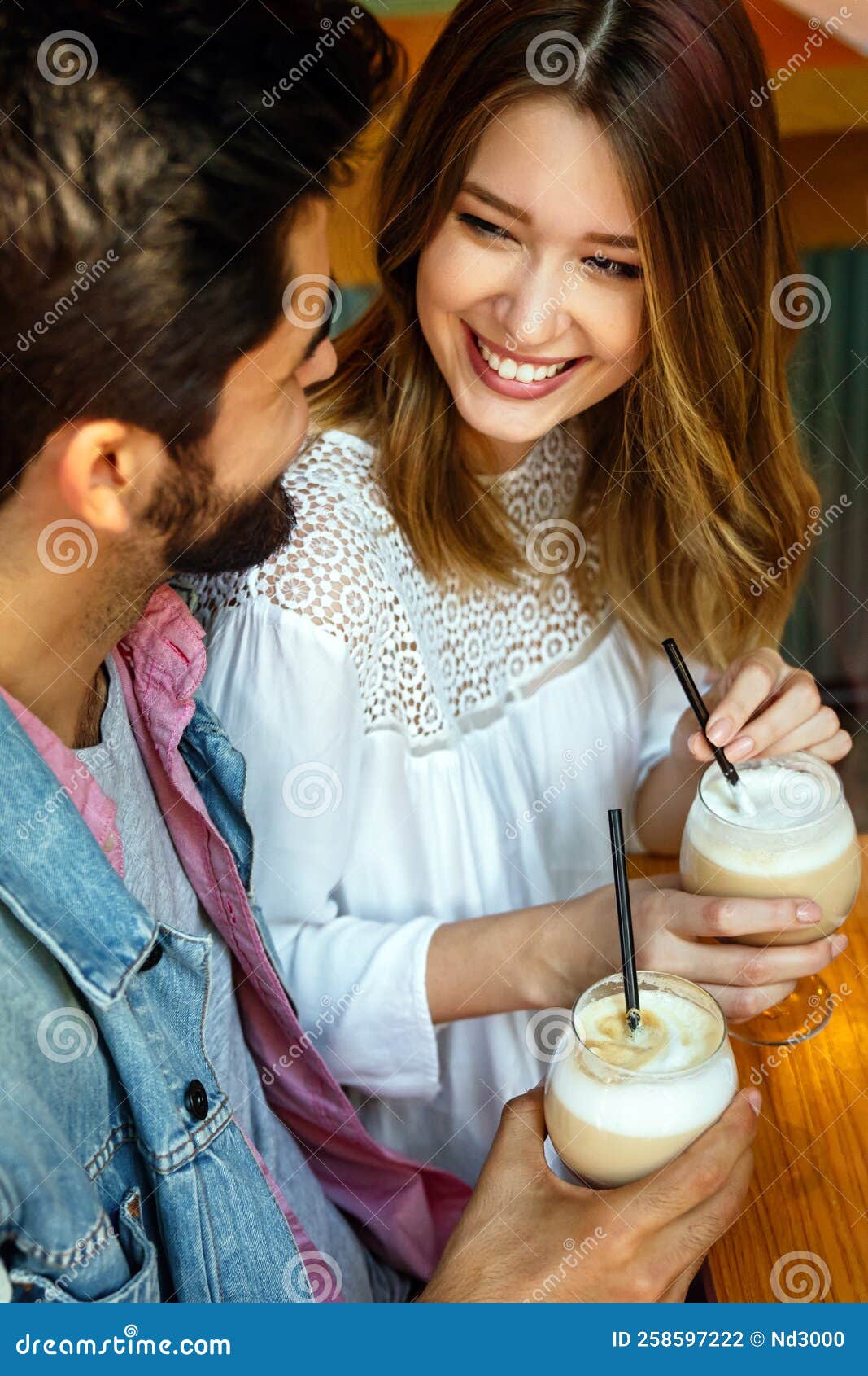 Romantic Loving Couple Drinking Coffee, Having a Date in the Cafe ...