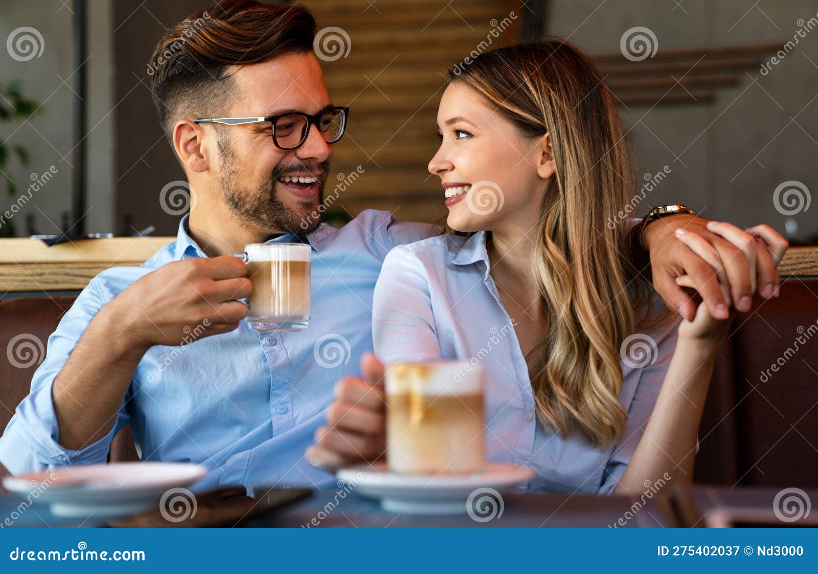 Romantic Loving Couple Drinking Coffee, Having a Date in the Cafe ...