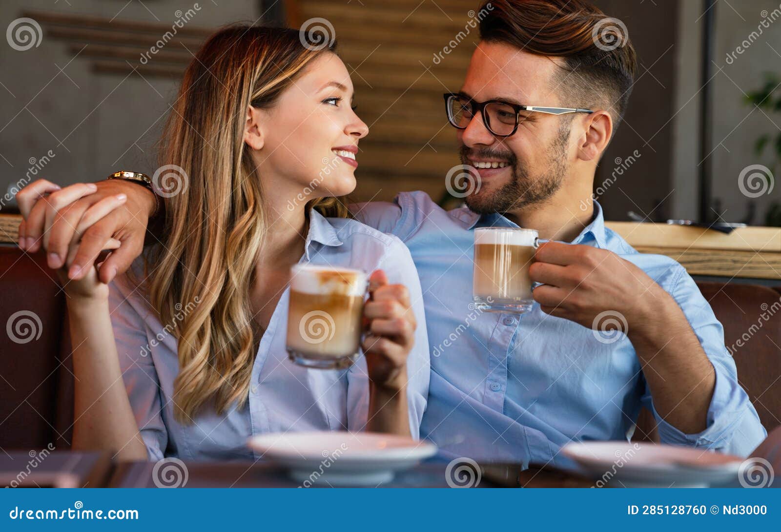 Romantic Loving Couple Drinking Coffee, Having a Date in the Cafe ...