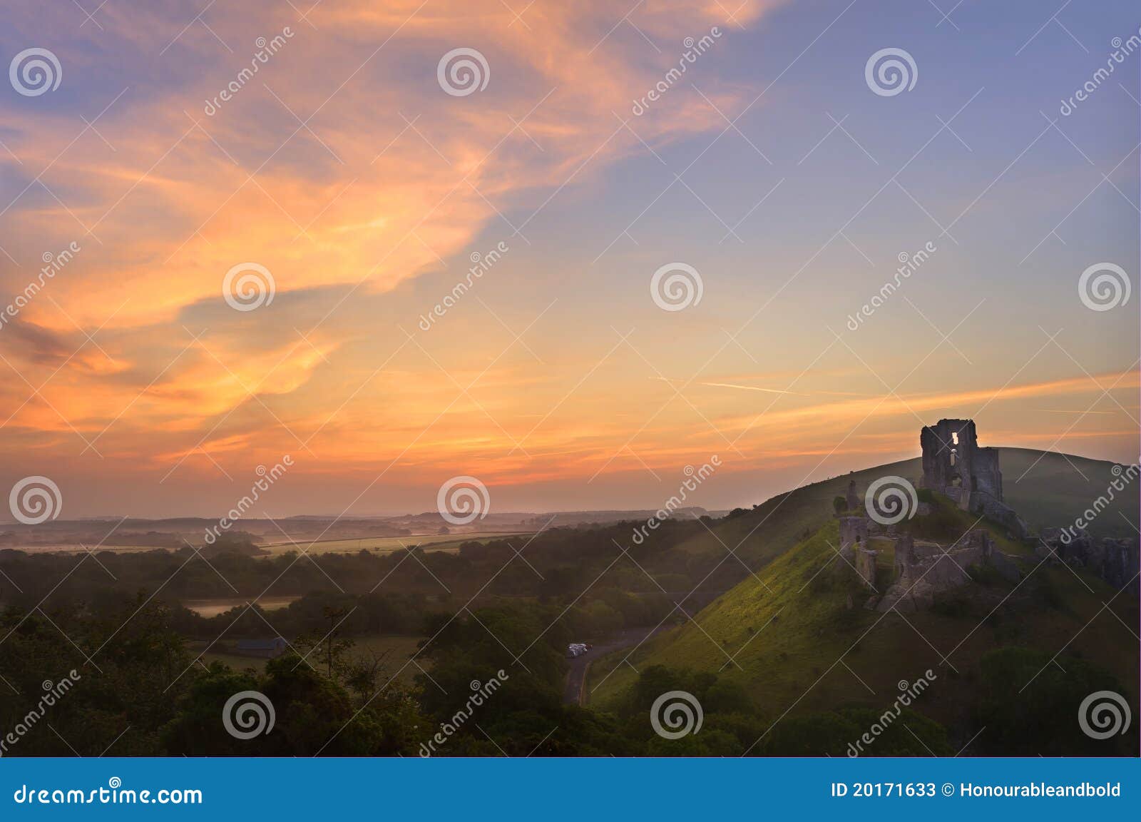 Romantic Magical Castle Ruins Against Sunrise Stock Image - Image of ...