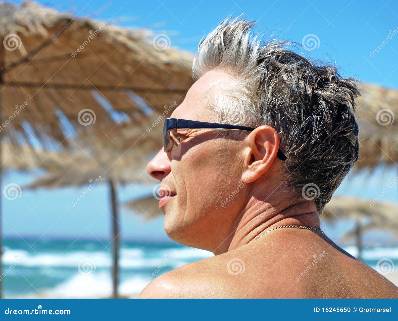 Romantic Man Face Against of Sea Surf. Stock Photo - Image of blue ...