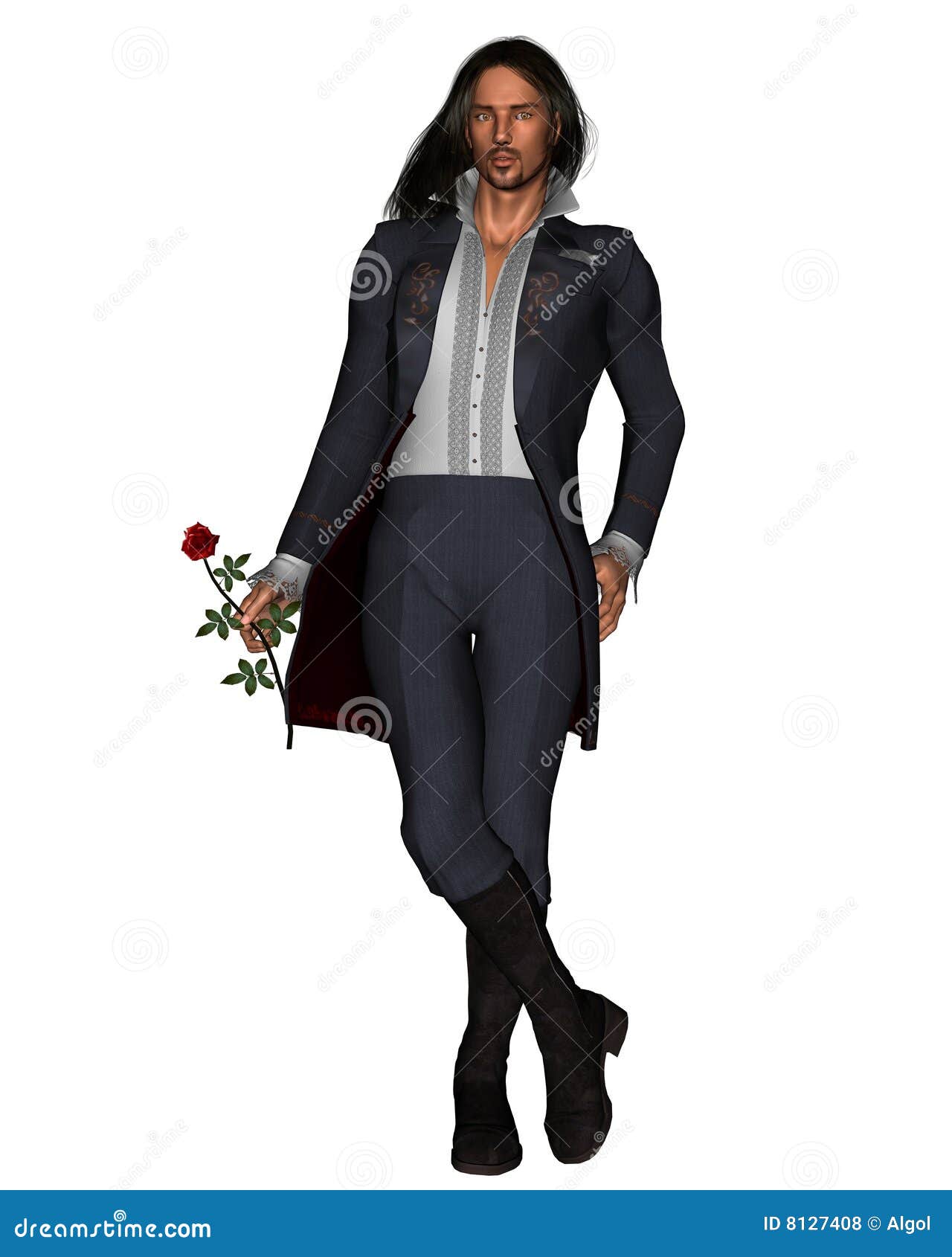 Romantic man with rose - 1 stock illustration. Illustration of male ...