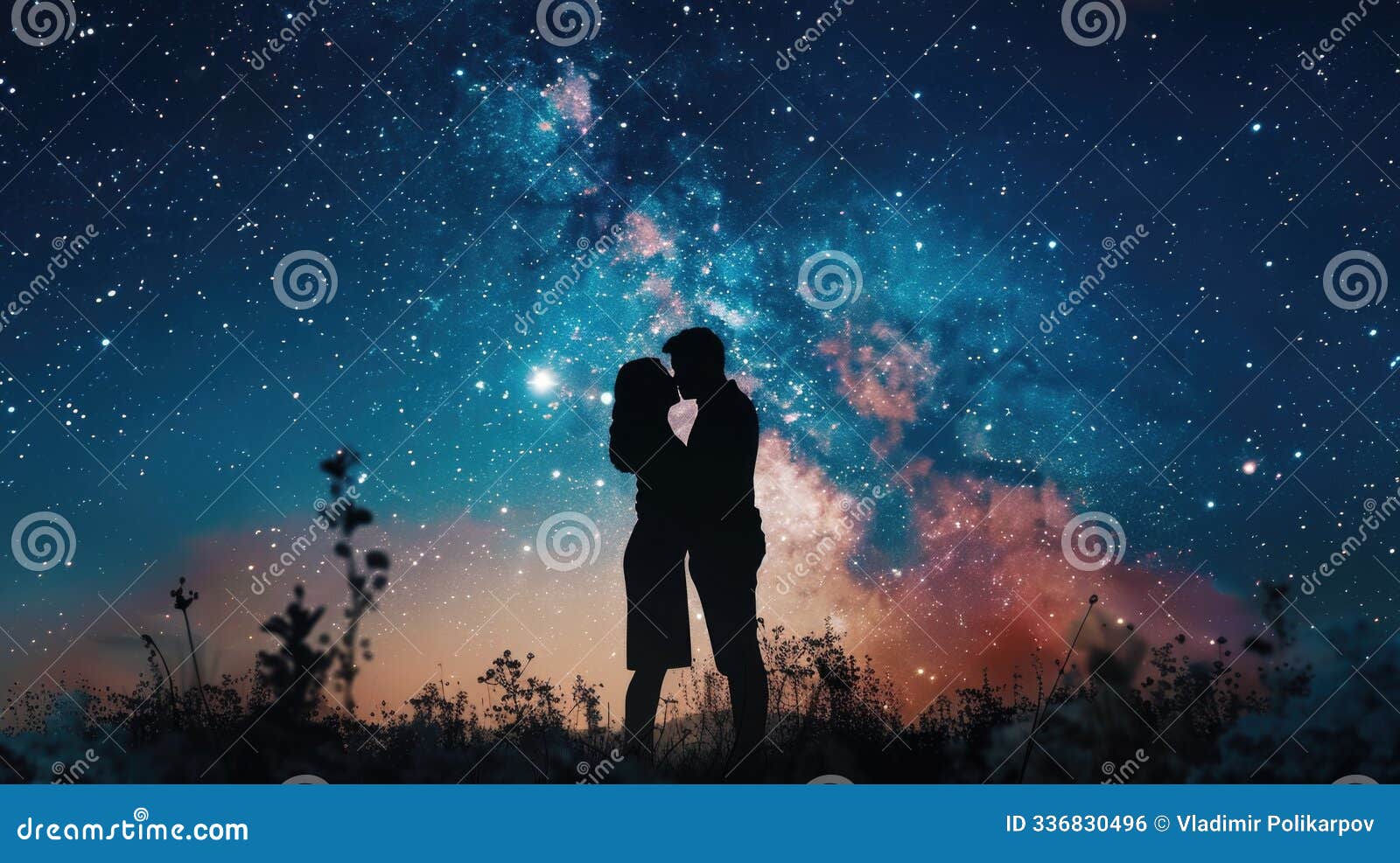 Romantic Moment between Two People Under the Starry Night Sky Stock ...
