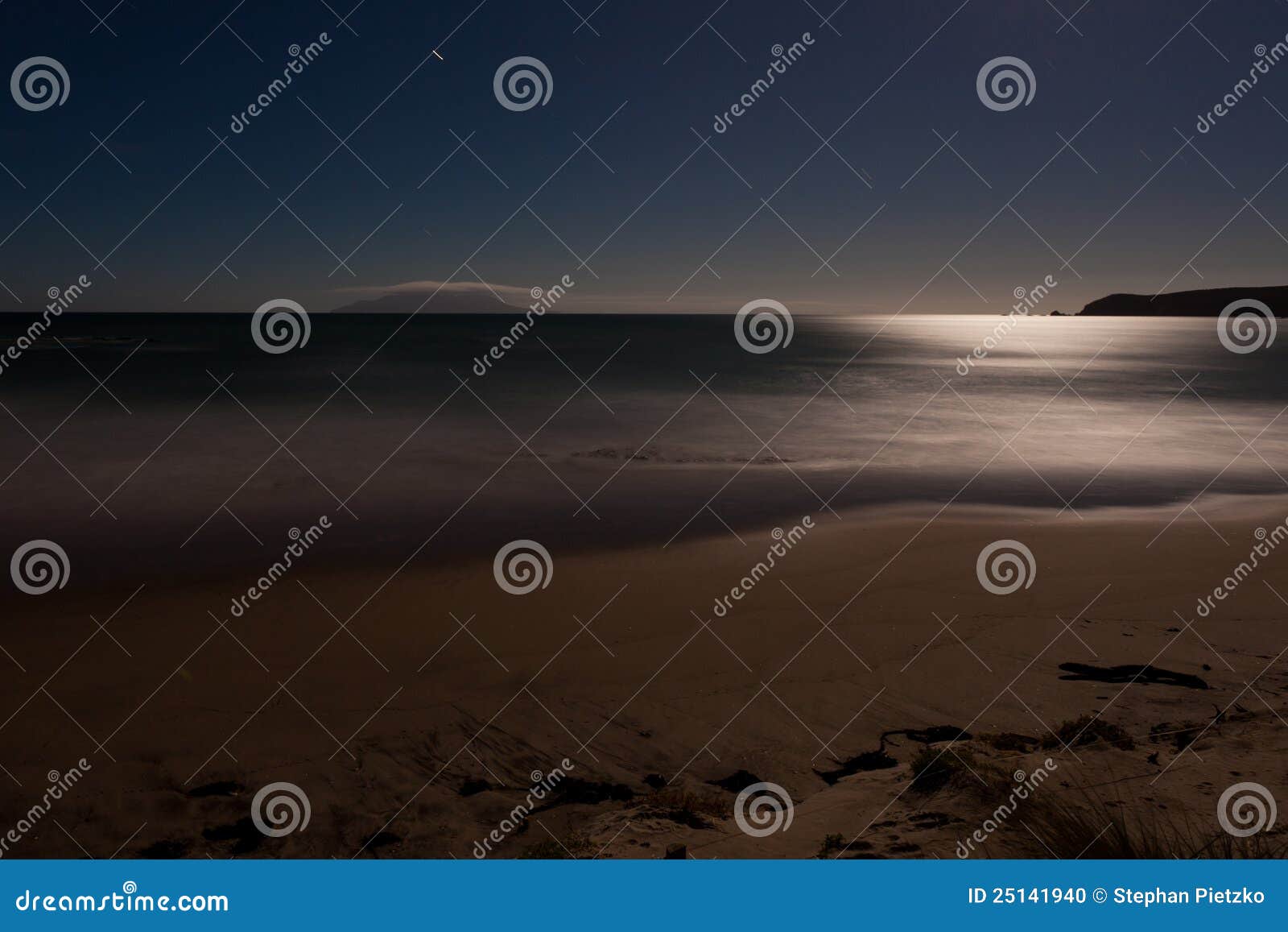 Romantic Moonlight Ocesn Sand Beach, Long Exposure Stock Photo - Image ...
