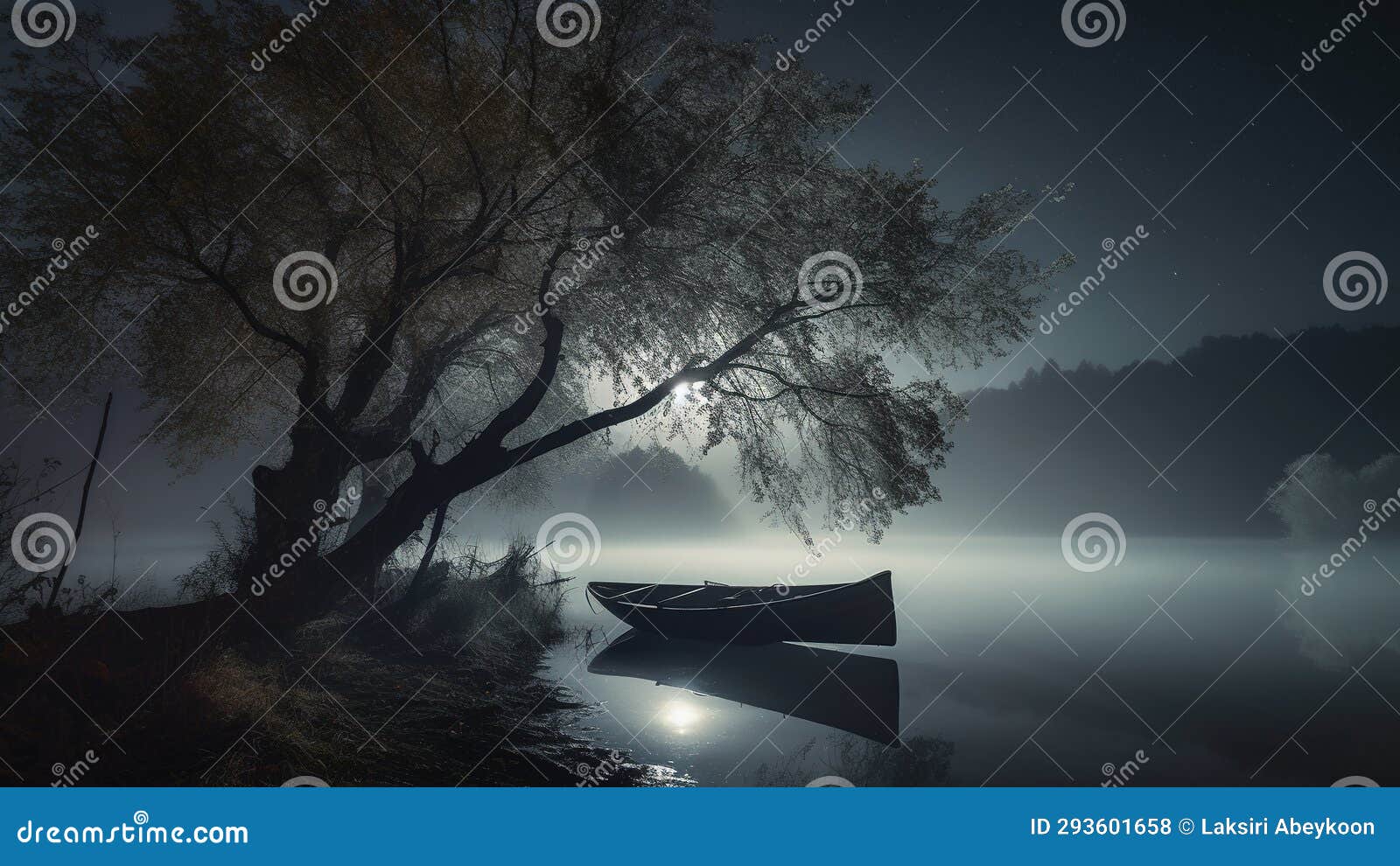 Romantic Moonlit Riverfront Cold Fog AI Generative Image Stock ...