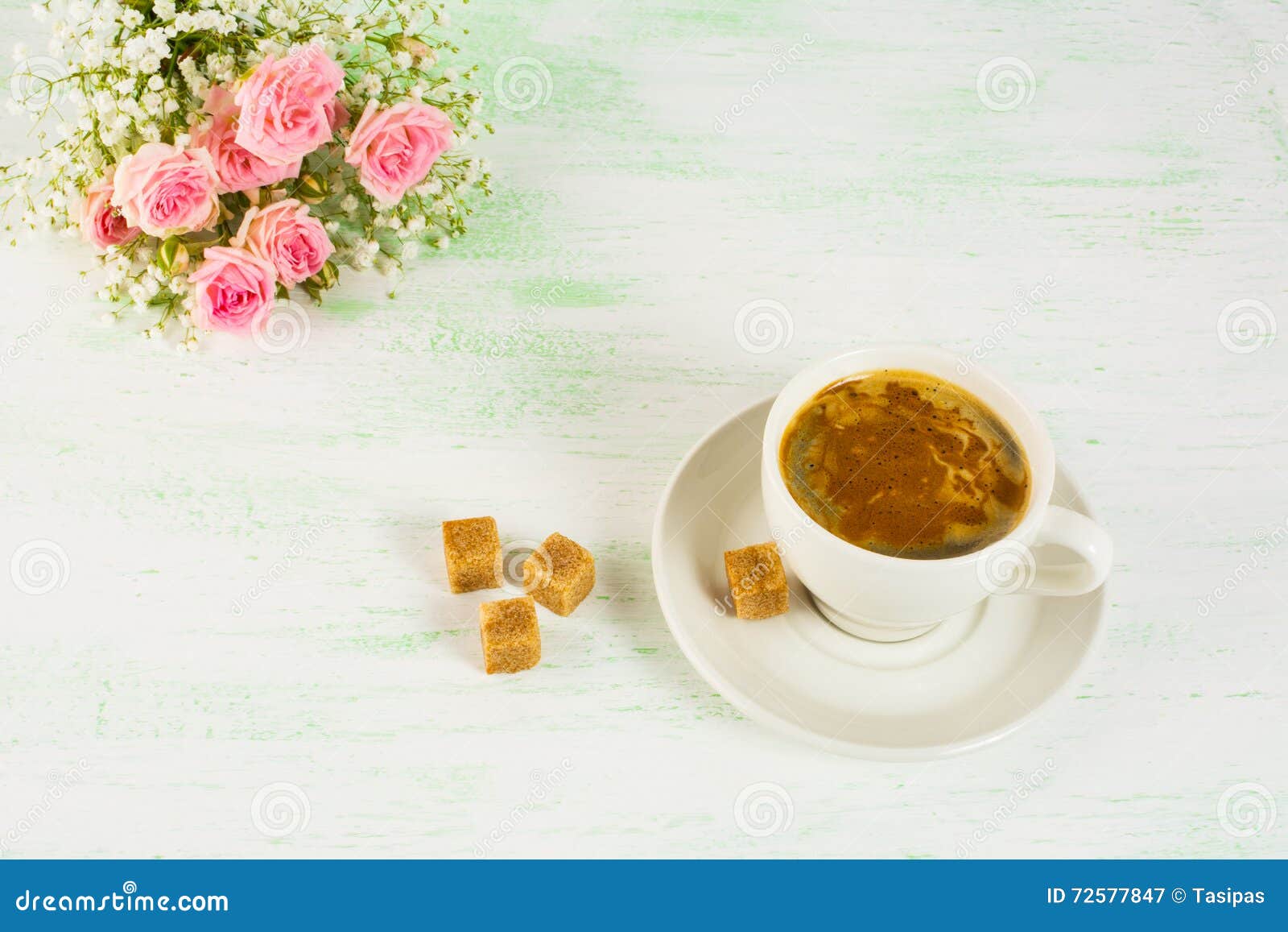 Romantic Morning Coffee with Roses Stock Image - Image of cappuccino ...