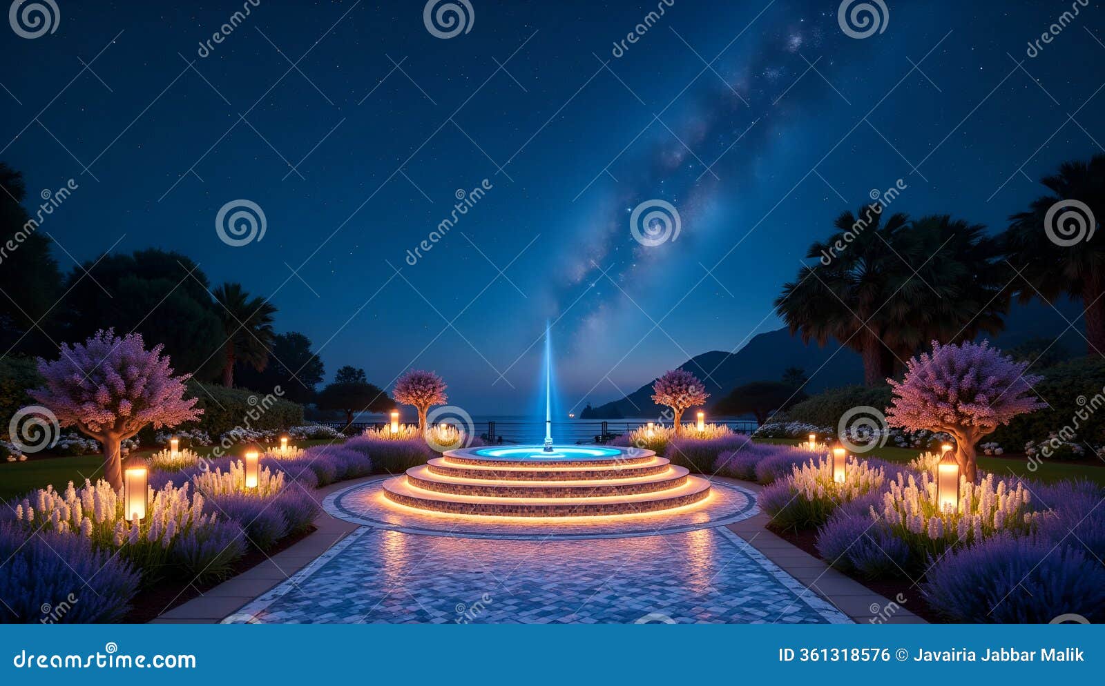 Romantic Mosaic Podium Under Starry Night Stock Illustration ...