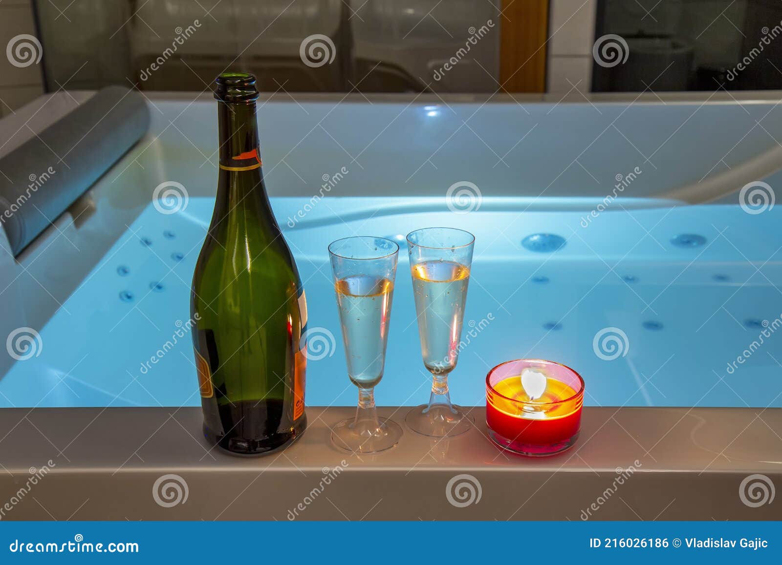 Romantic night in bath tub stock photo. Image of atmosphere - 216026186