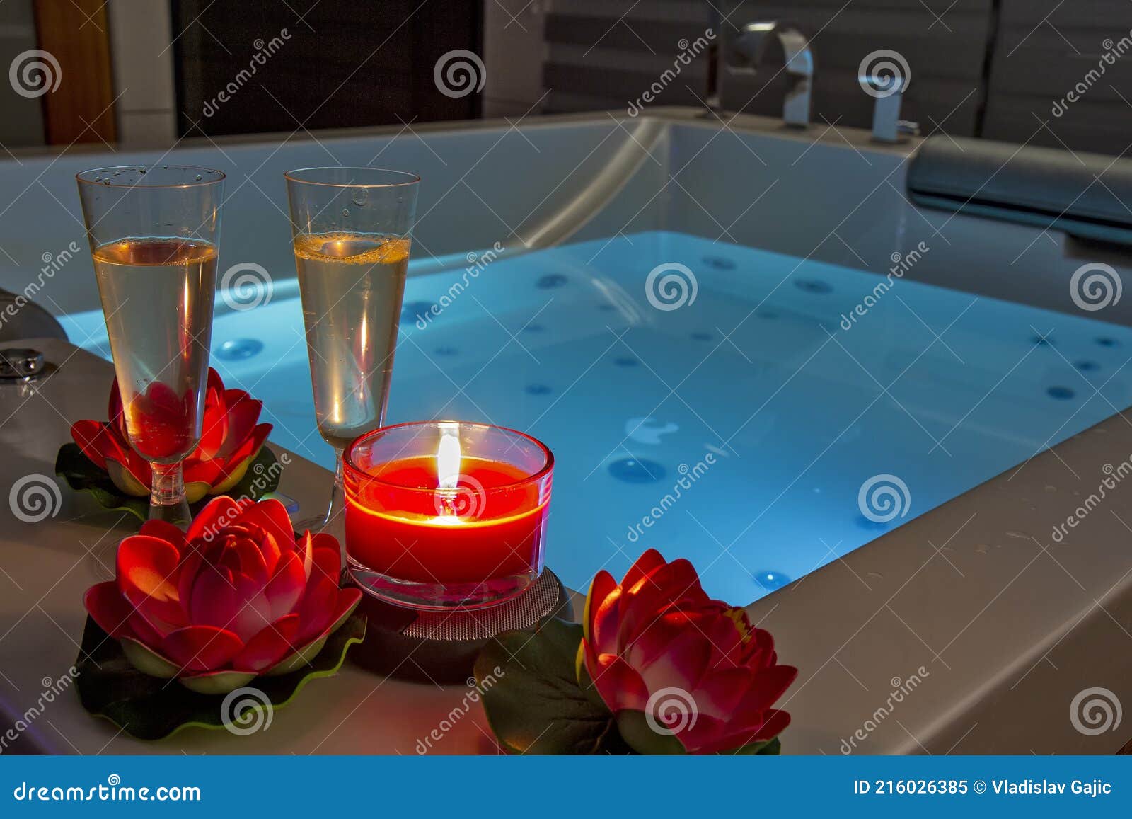 Romantic night in bath tub stock image. Image of bathroom - 216026385