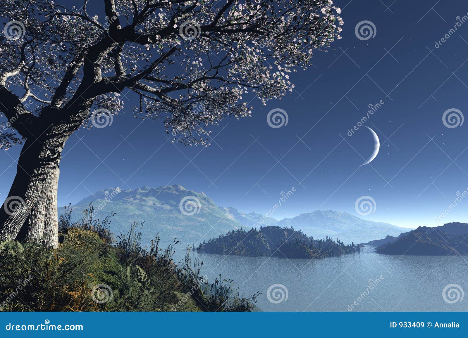 Romantic night landscape stock illustration. Illustration of romance ...