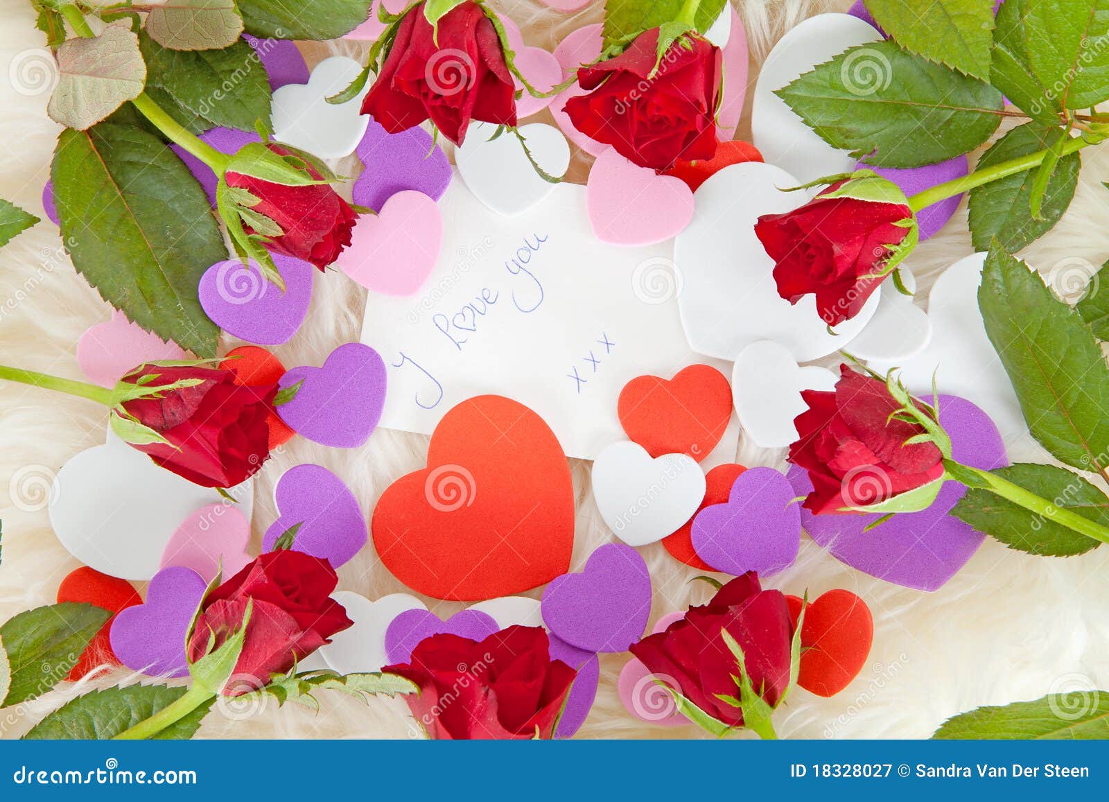 Romantic Note with Hearts and Roses Stock Image - Image of romance ...