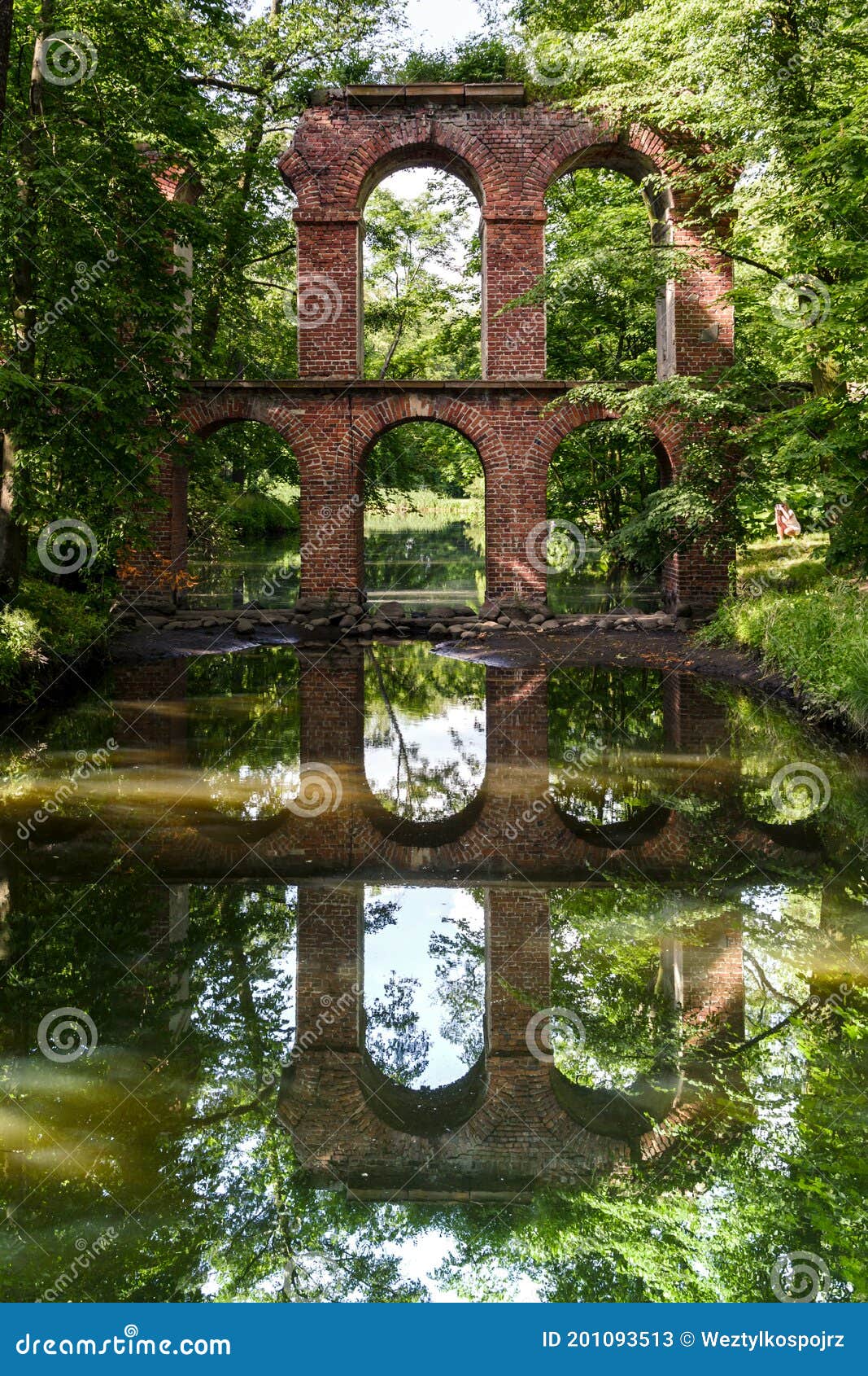 Romantic, Old Brick Bridge on the Park Stock Image - Image of grass ...