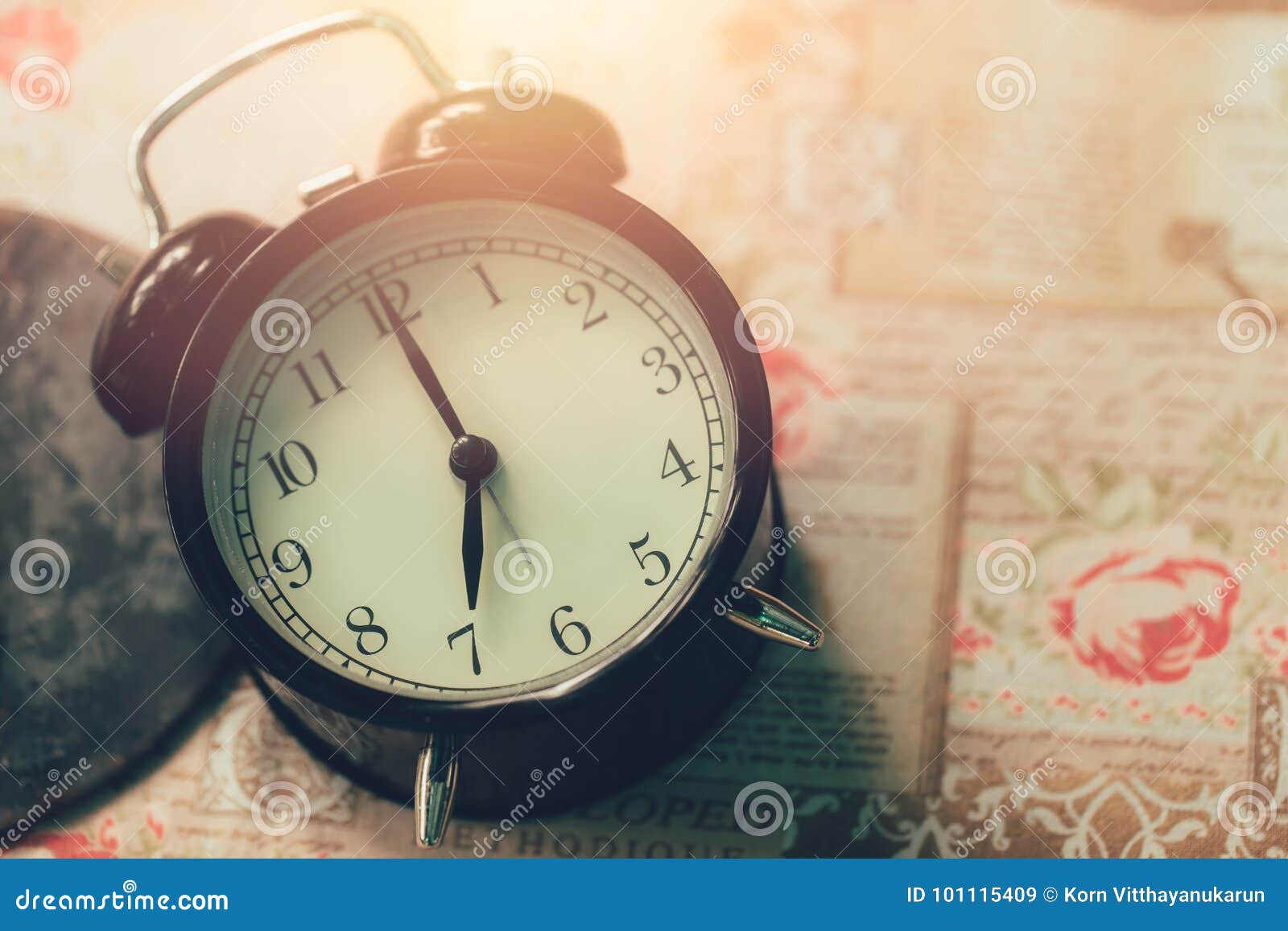 Romantic Old Clock on Table Time at 7 O`clock in the Morning Stock ...