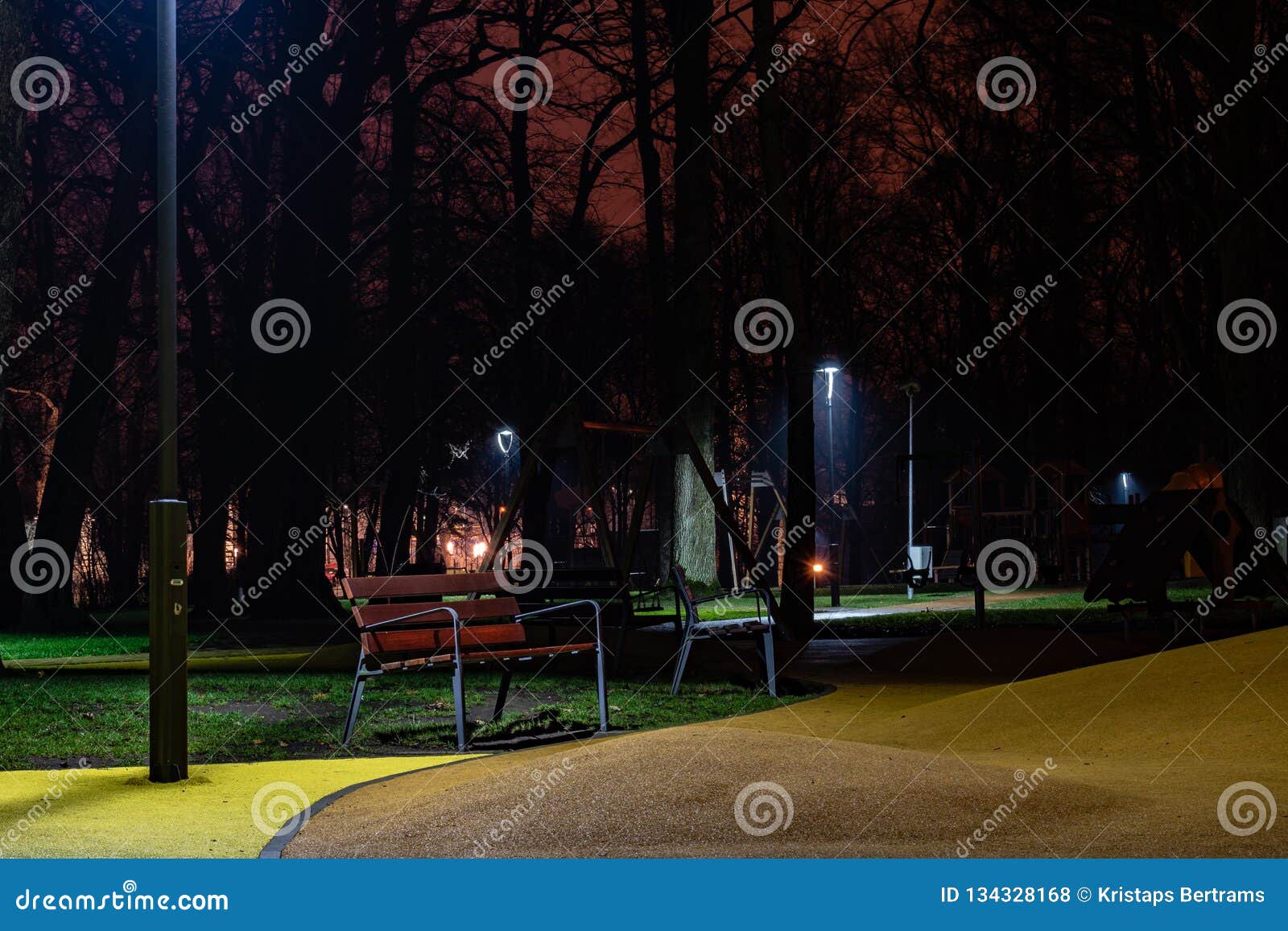 Romantic Park Bench at Night. Stock Photo - Image of walk, green: 134328168