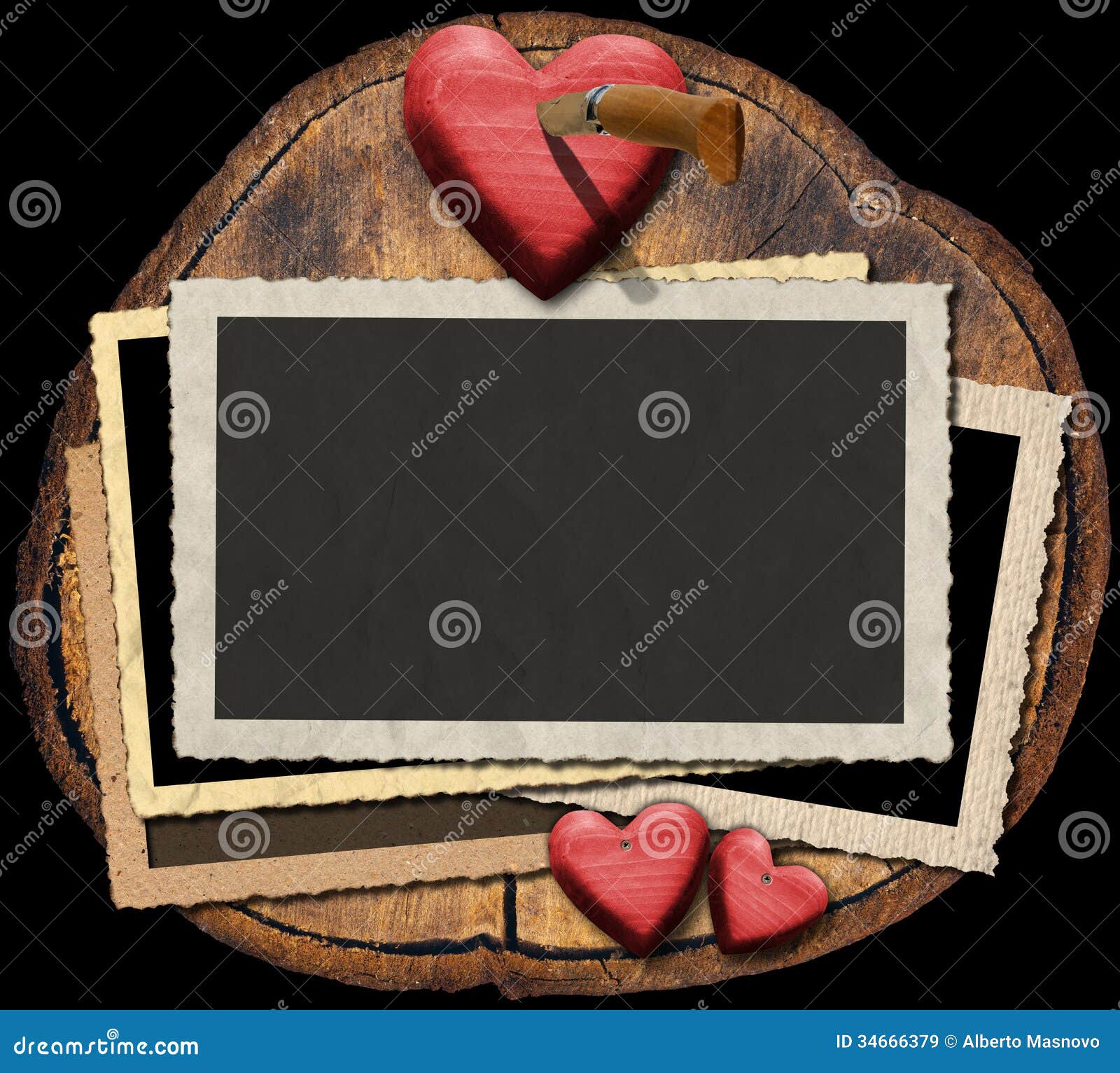 Romantic Photo Frames on Section of Tree Trunk Stock Illustration ...