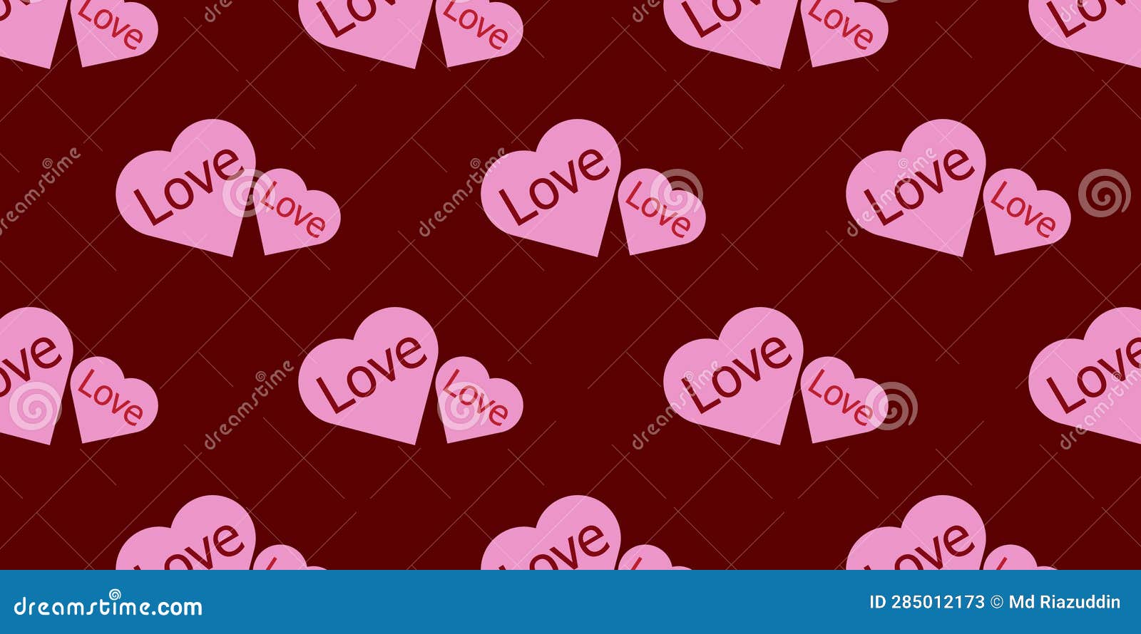 Romantic Pink Heart Love Pattern Vector with Written Love on a ...