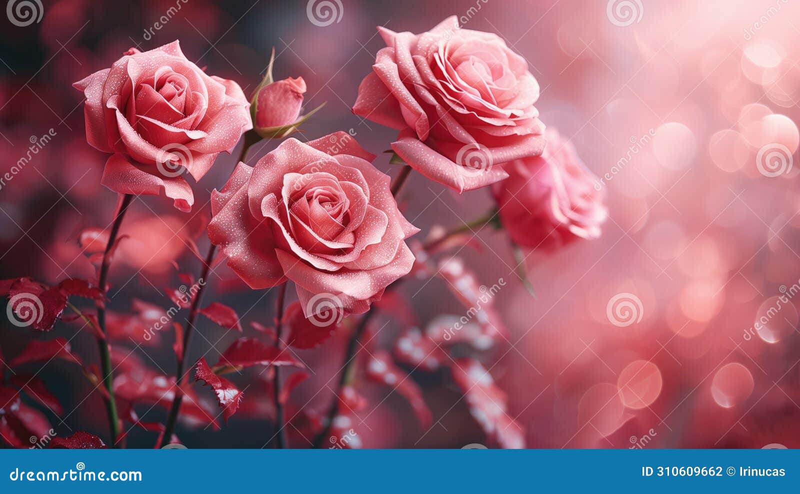 Romantic Pink Roses with Dew Drops Stock Photo - Image of pink, flower ...