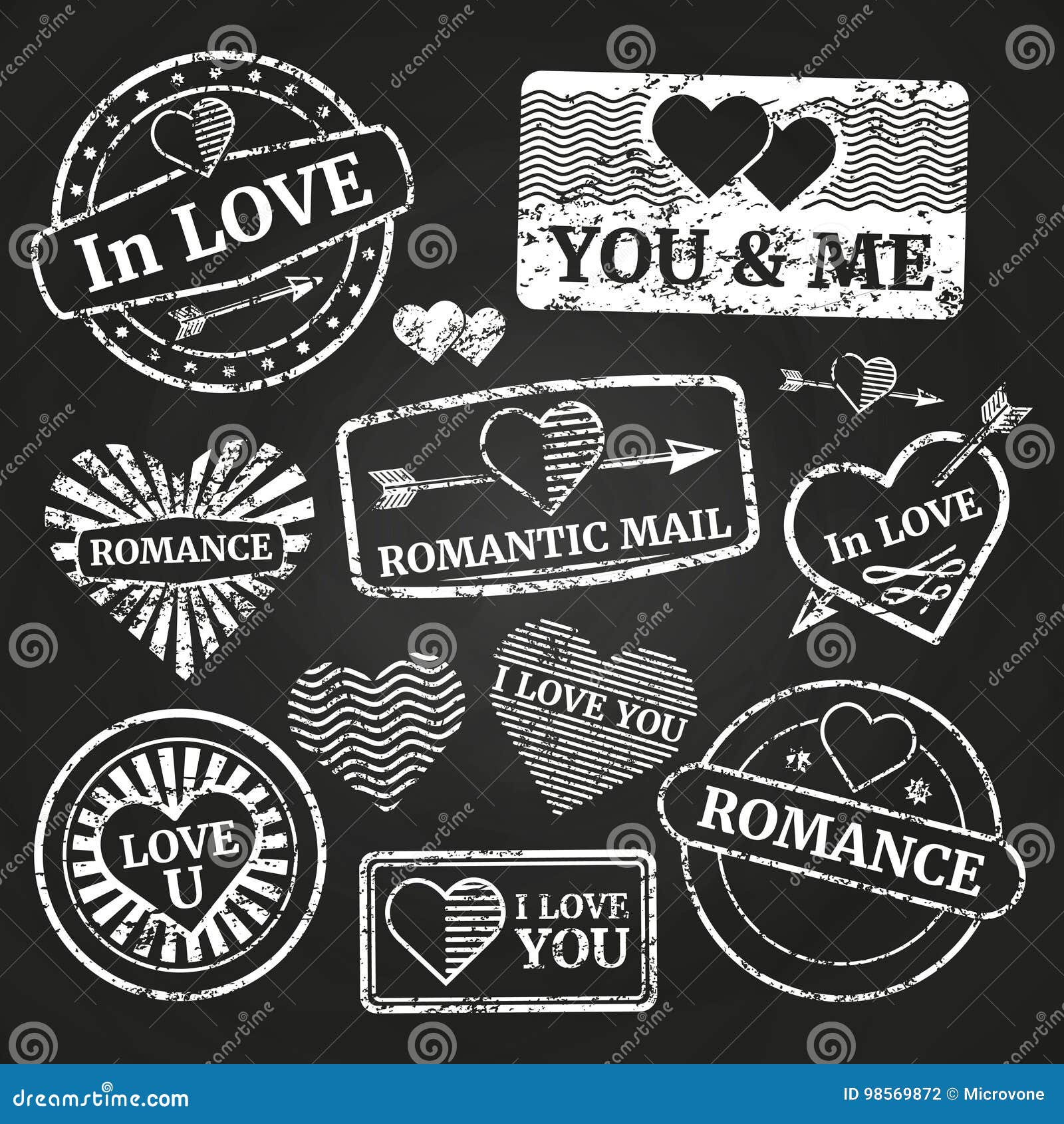 Romantic Postage Grunge Stamp Collection Stock Vector - Illustration of ...