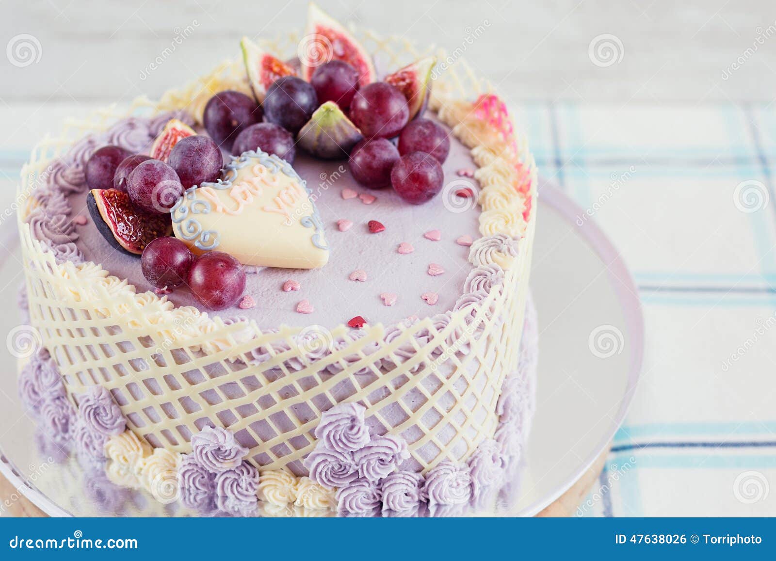 Romantic Purpe Cake with Fruits Stock Photo - Image of love, romantic ...