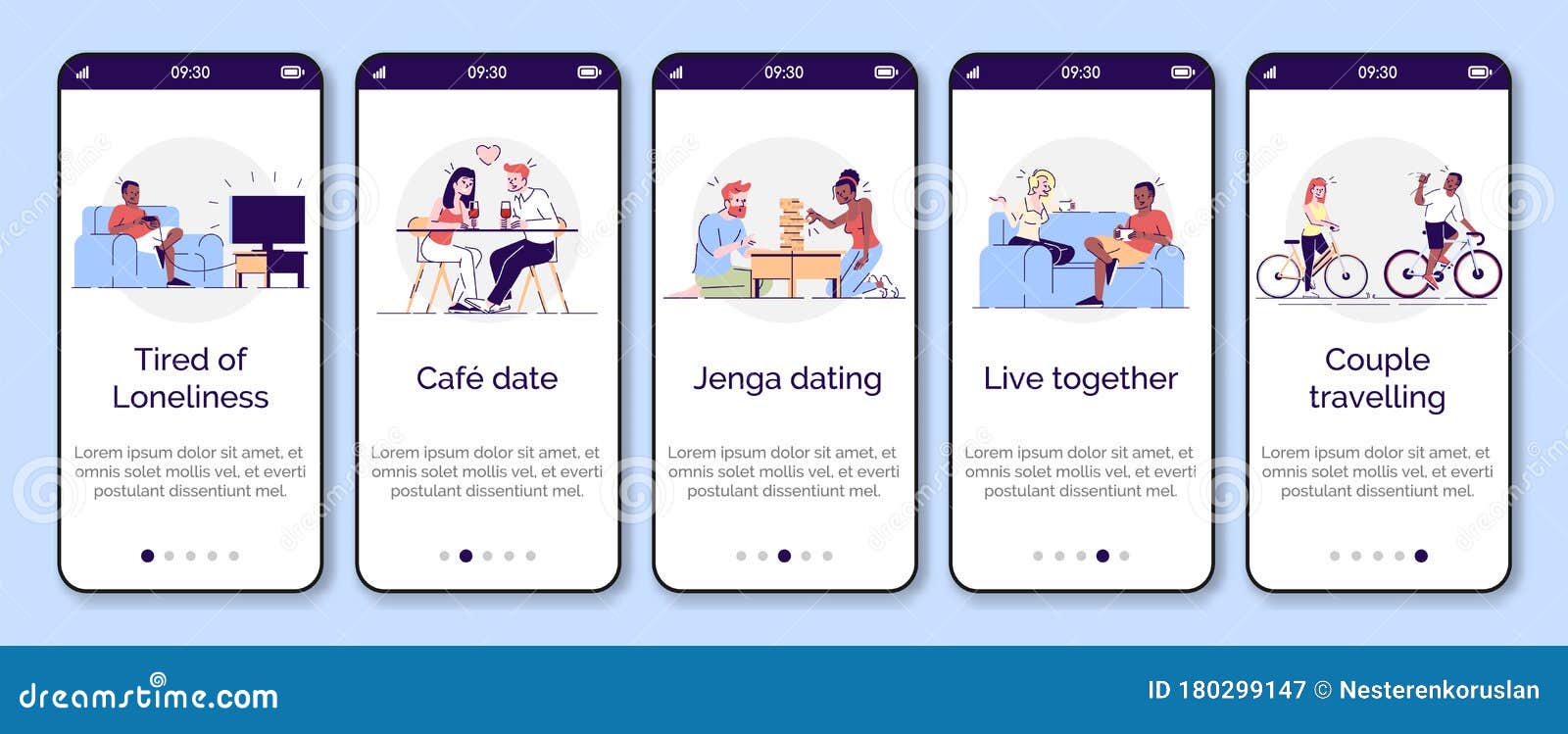 Romantic Relationships, Dating Onboarding Mobile App Screen Vector ...