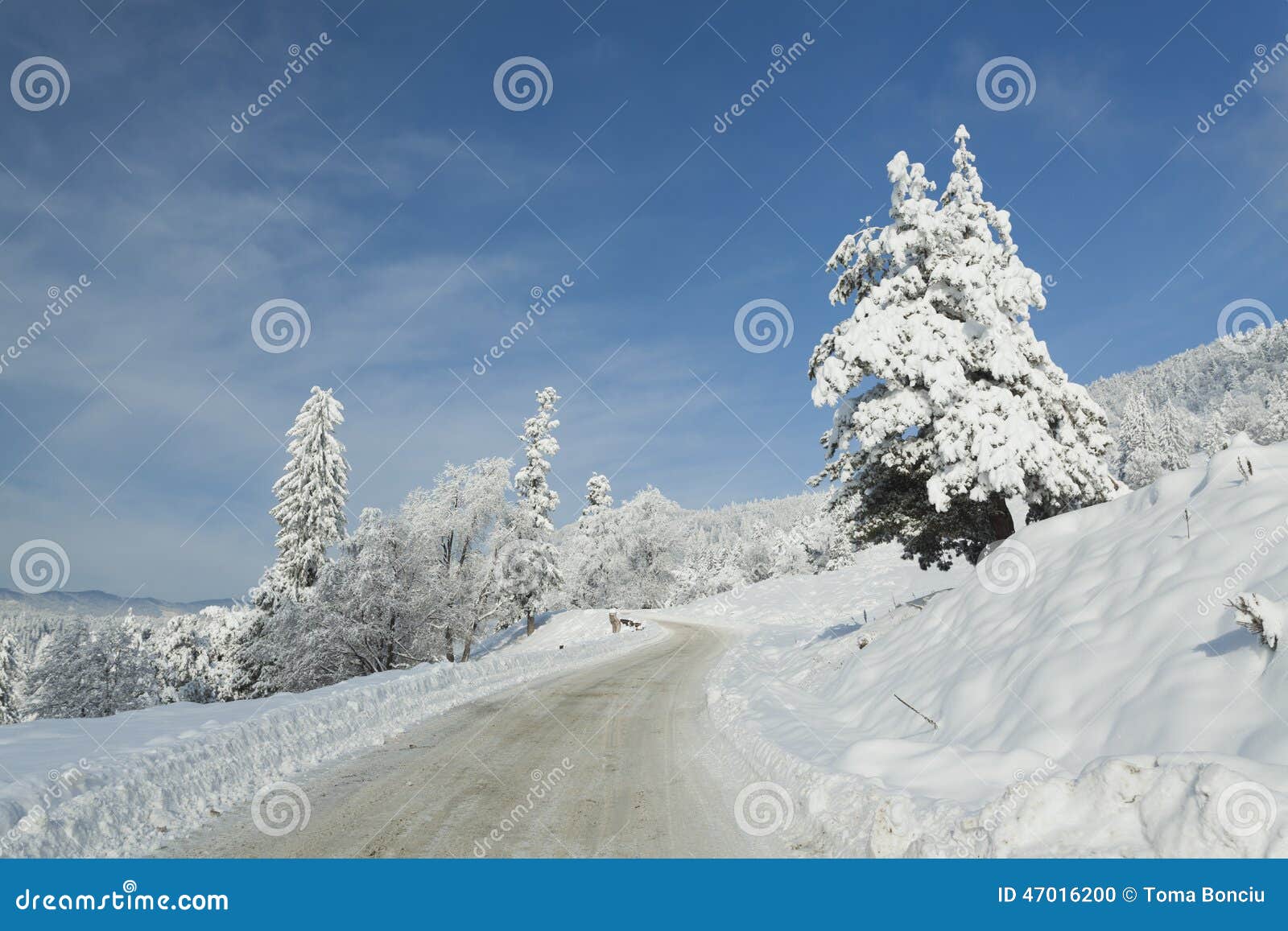 Romantic Road in Winter Scene Stock Photo - Image of december, light ...