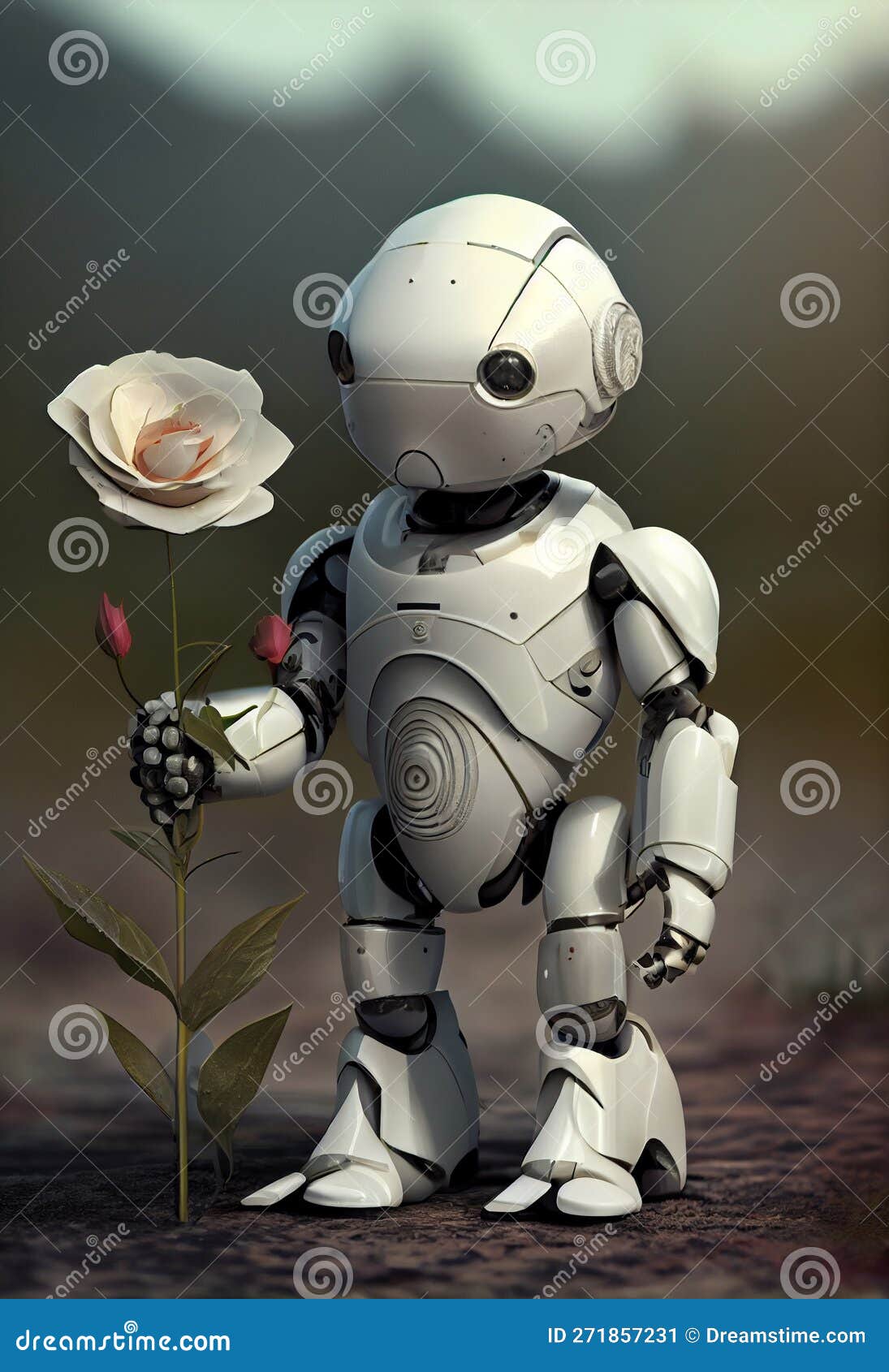 A Romantic Robot with a Flower in His Hand. AI Generated Stock ...