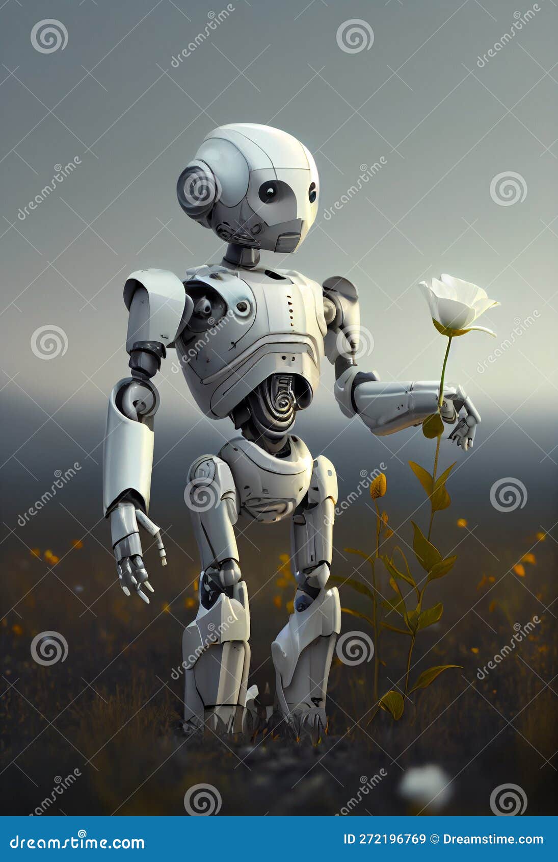 A Romantic Robot with a Flower in His Hand. AI Generated Stock Image ...
