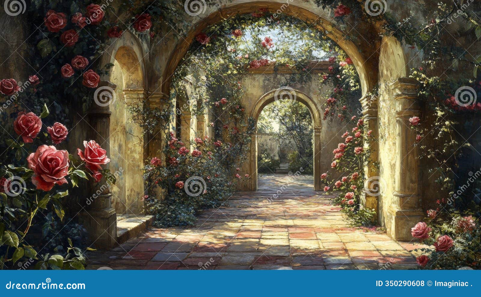 Romantic Rose Garden Archway Pathway Scene Stock Illustration ...