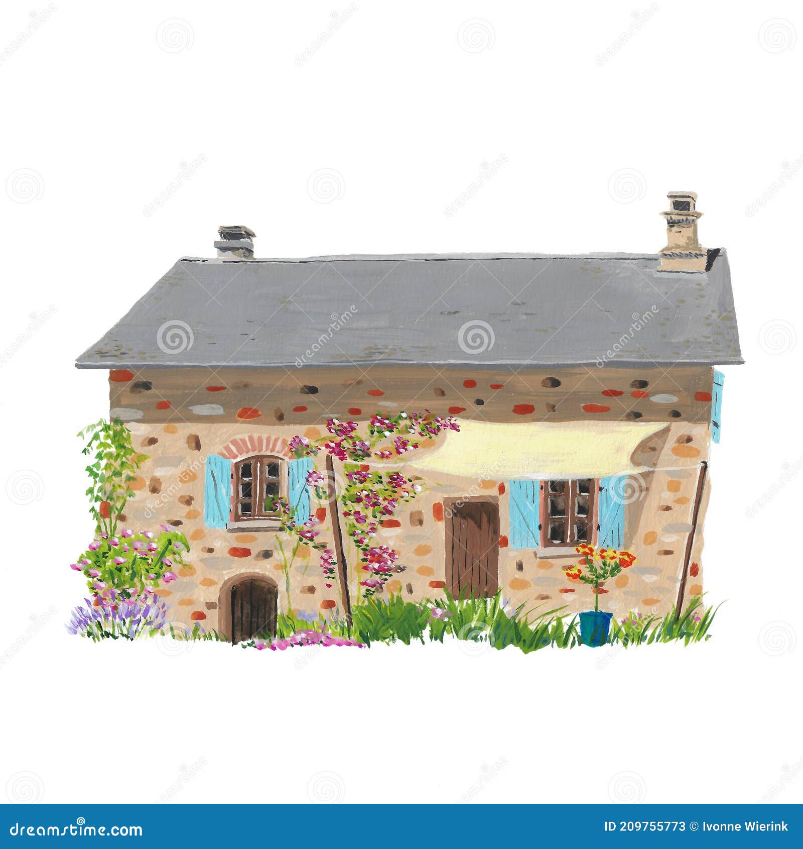 Romantic Rural French House Stock Illustration - Illustration of color ...