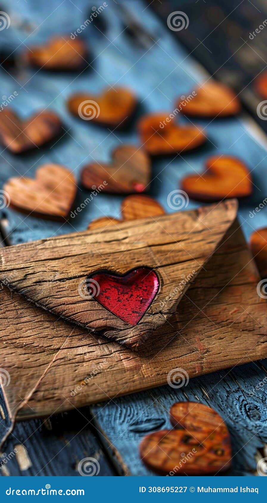 Romantic Rusticity Wooden Hearts Surround a Rustic Valentine Envelope ...