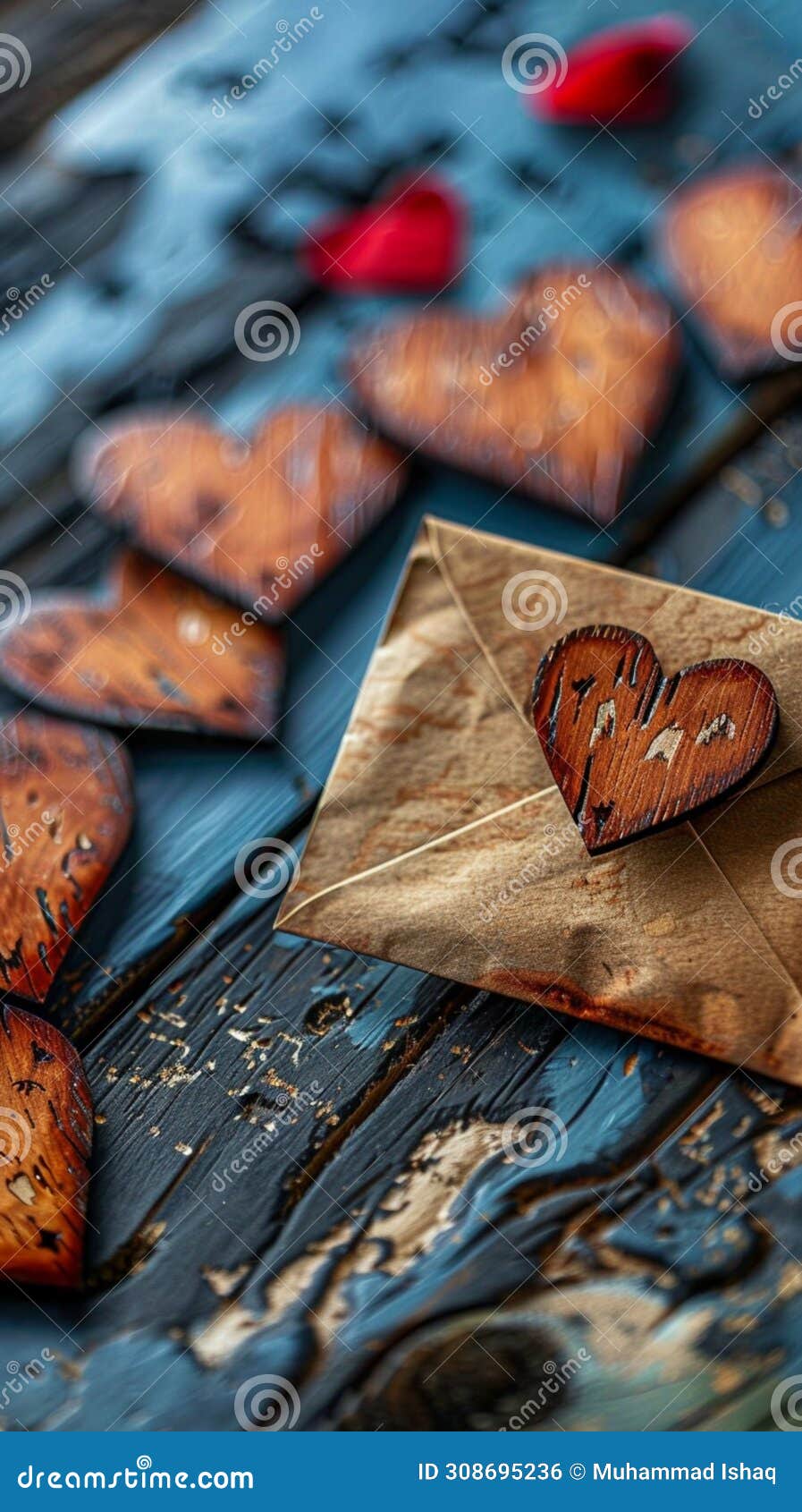 Romantic Rusticity Wooden Hearts Surround a Rustic Valentine Envelope ...