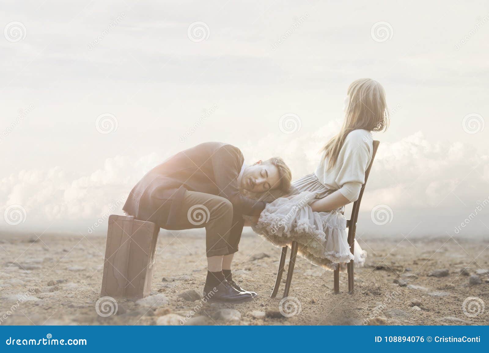 Romantic Scene of a Couple Having Gestures of Affection in a Surreal ...