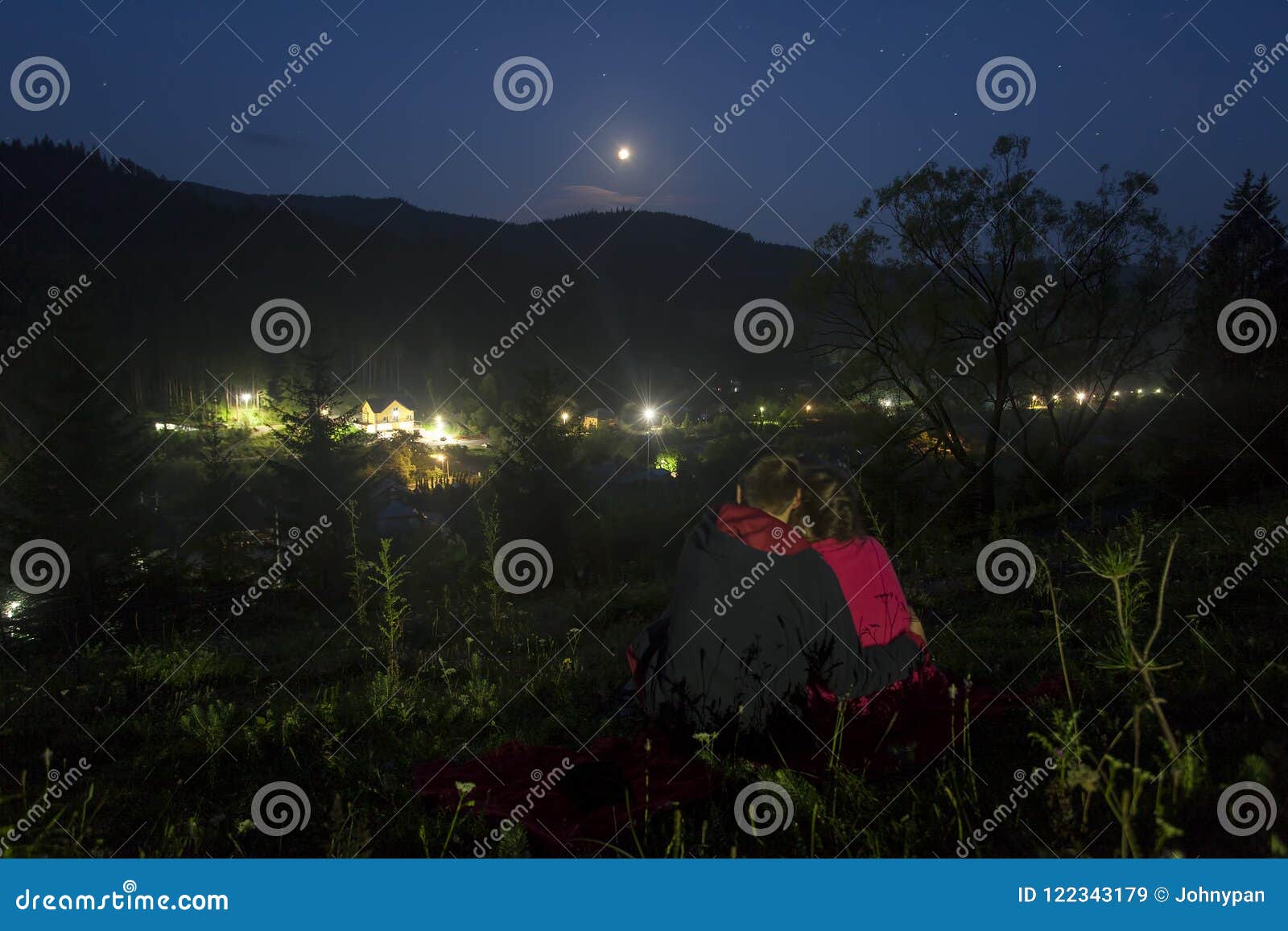 Romantic Scene of Couple Watching Lunar or Moon Eclipse Stock Image ...