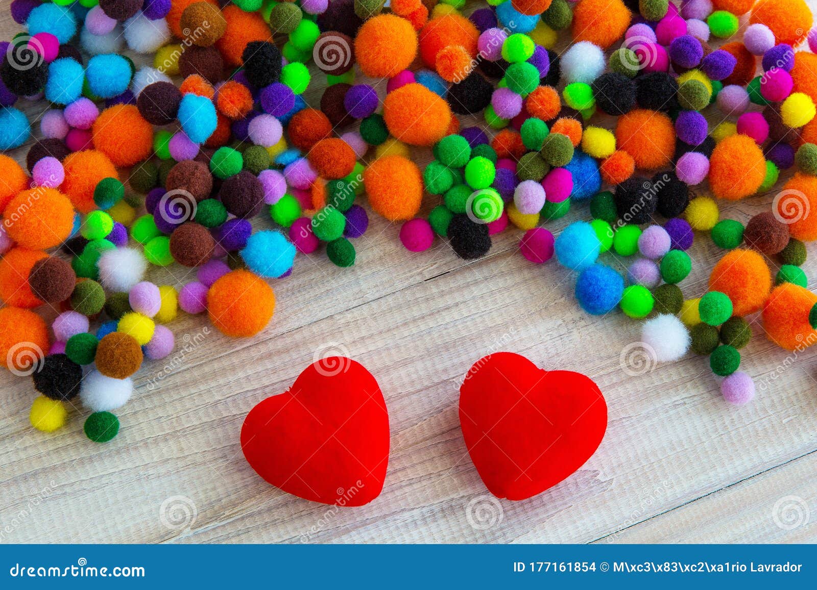 Romantic Scene with Two Hearts and Several Colored Balls Stock Photo ...
