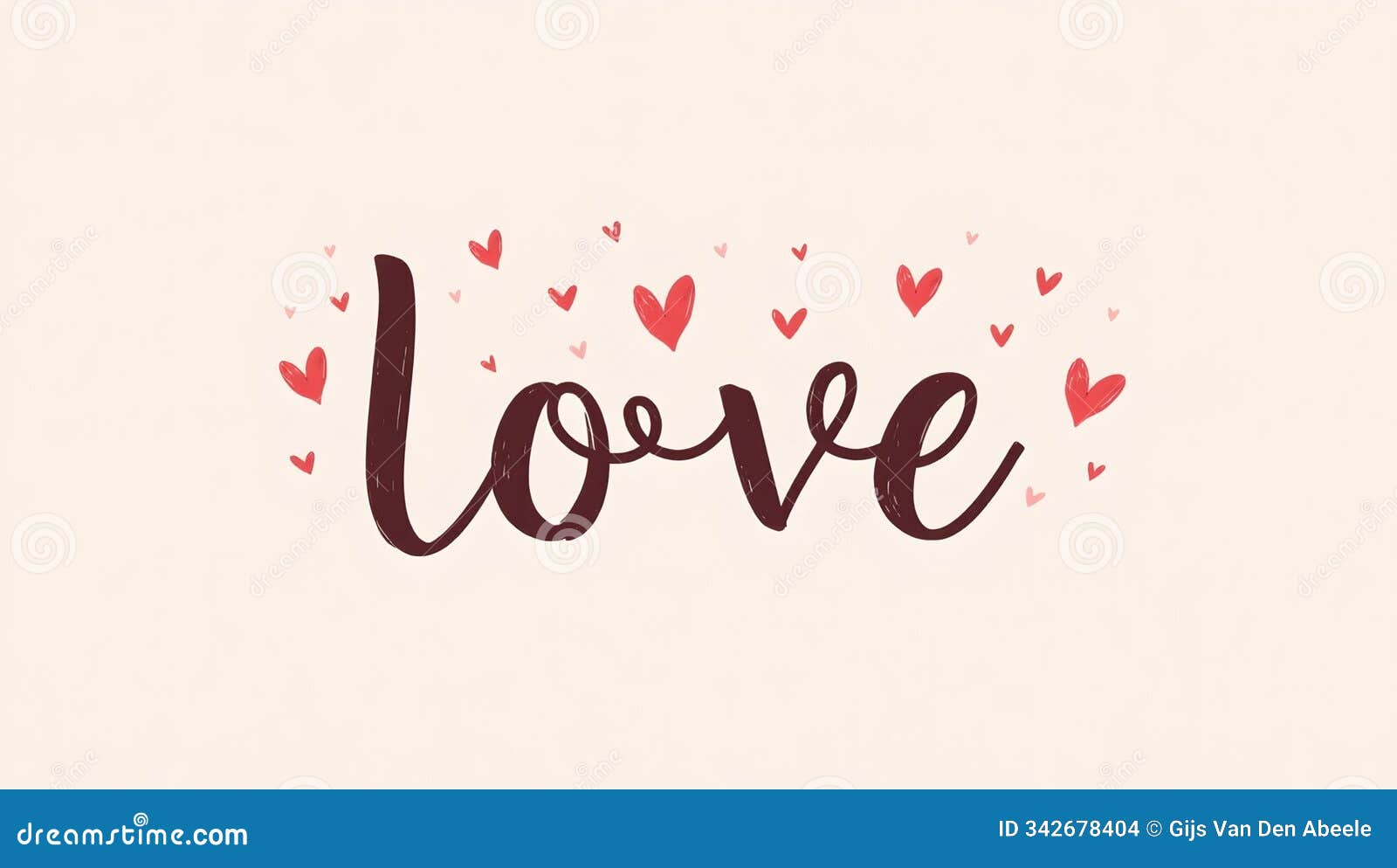 Romantic Script Love with Floating Heart Doodles Stock Illustration ...