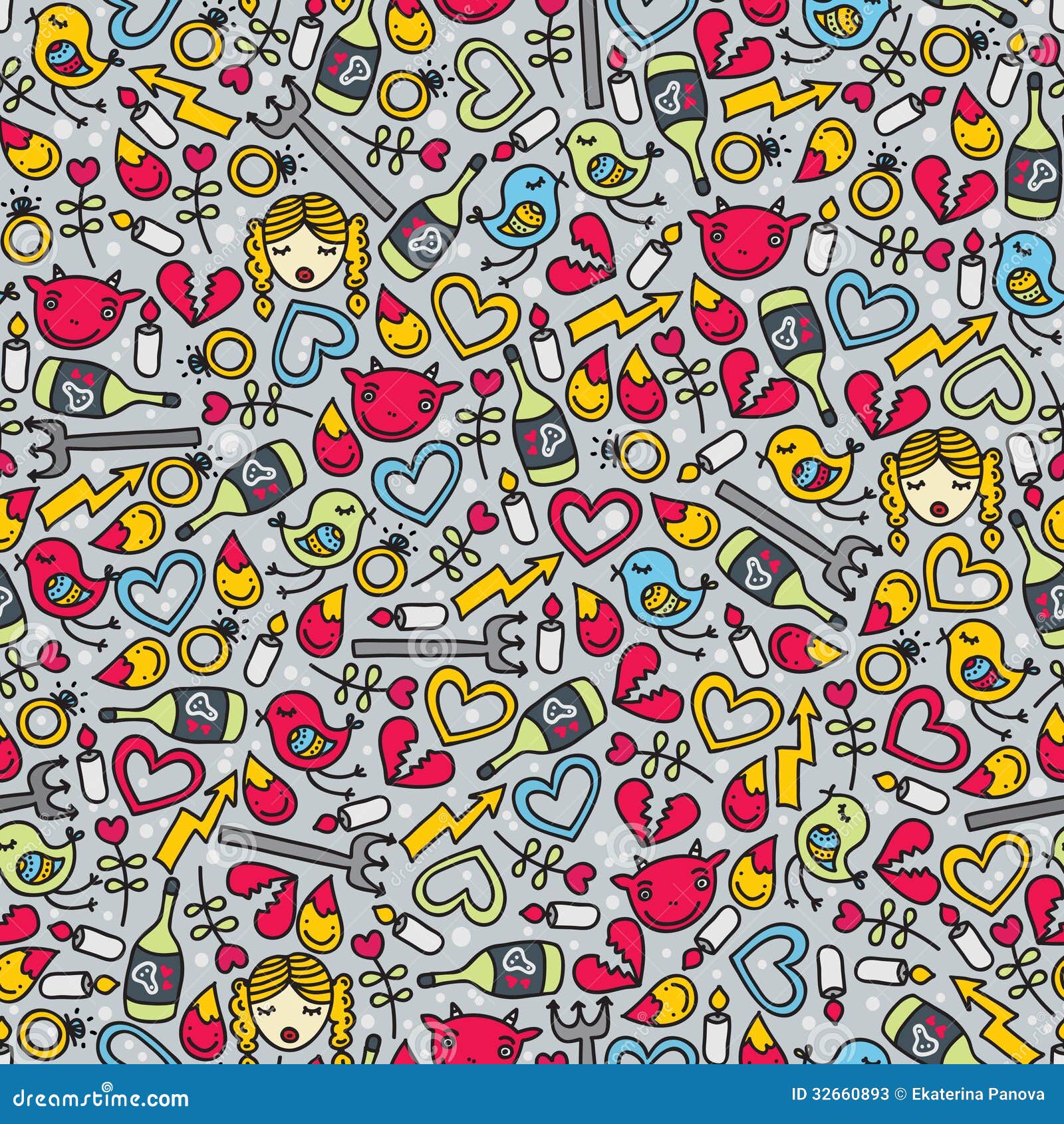 Romantic Seamless Pattern with Devil. Stock Vector - Illustration of ...