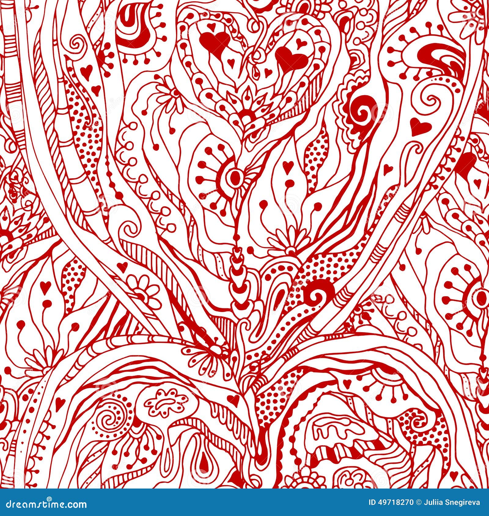 Romantic Seamless Pattern with Doodle and Hearts. Stock Vector ...