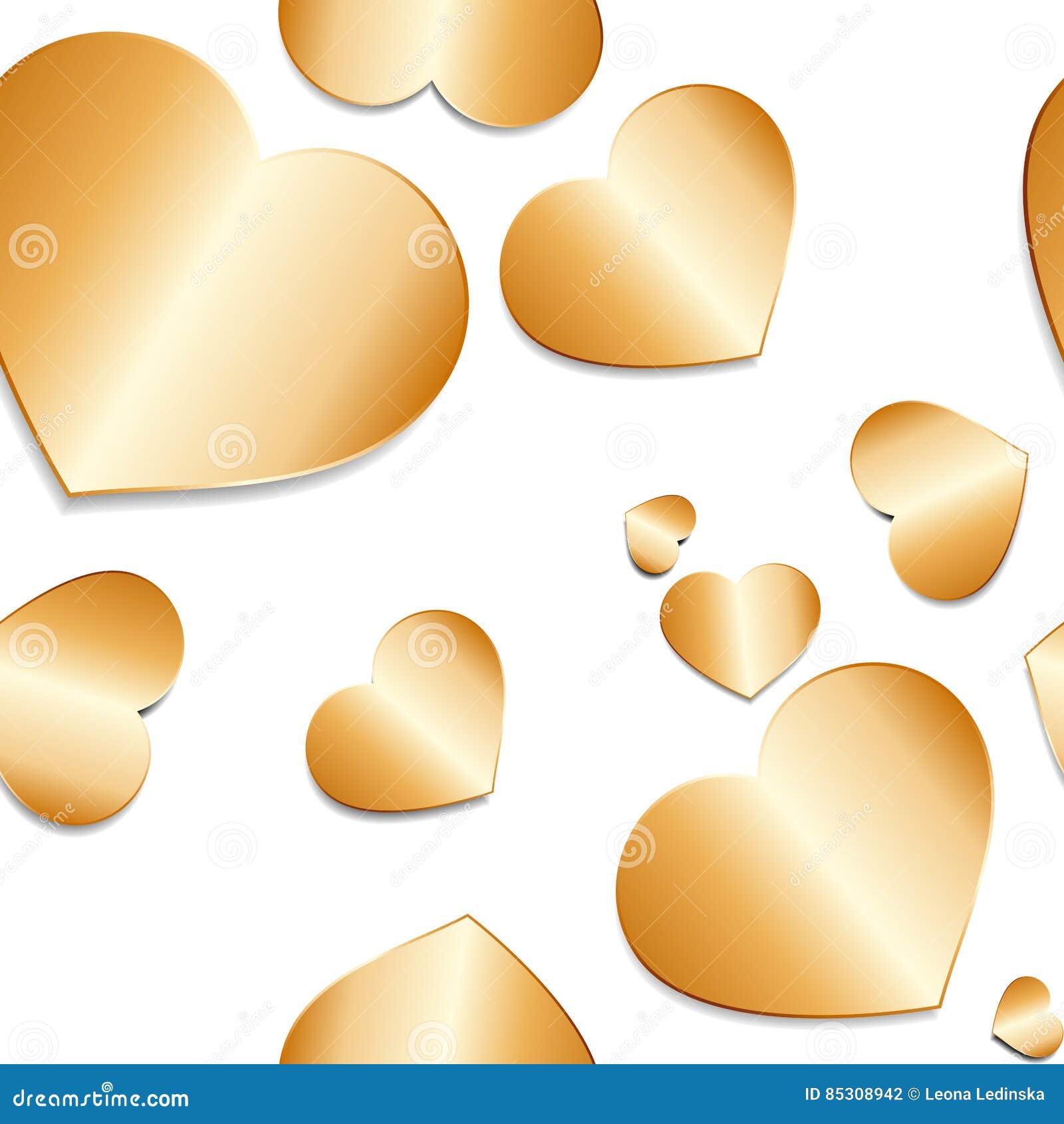 Romantic Seamless Pattern with Glossy Gold Hearts Stock Vector ...