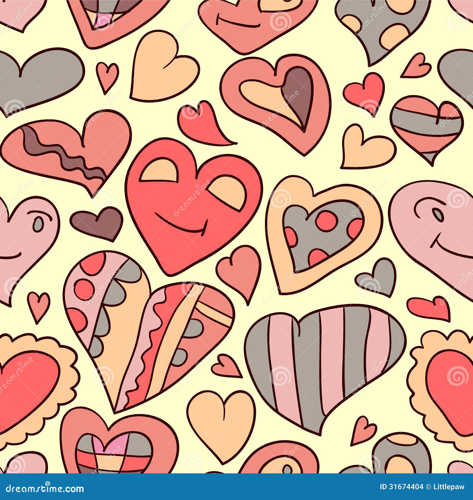 Romantic Seamless Pattern Heart Doodles Stock Vector - Illustration of wallpaper, template: 31674404