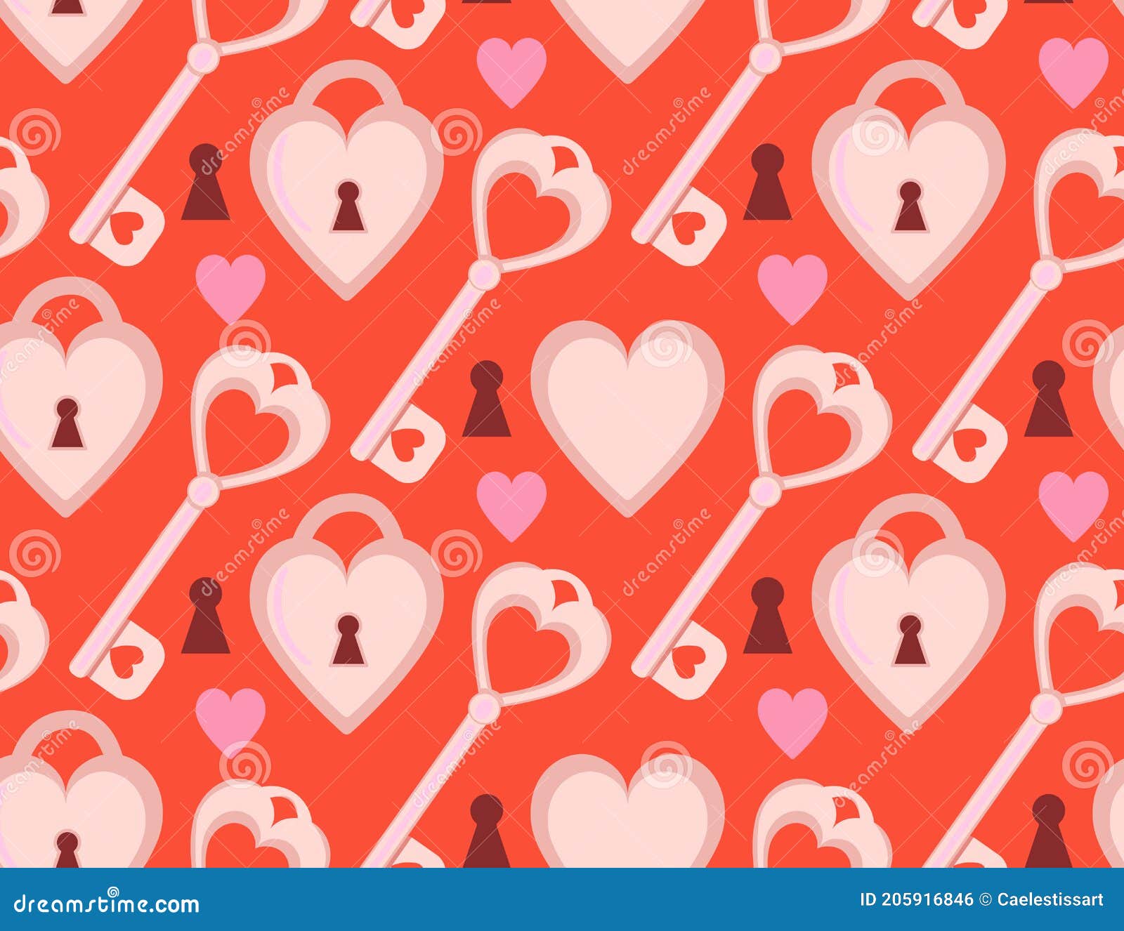 Romantic Seamless Pattern with Heart Shaped Skeleton Key and Lock on ...