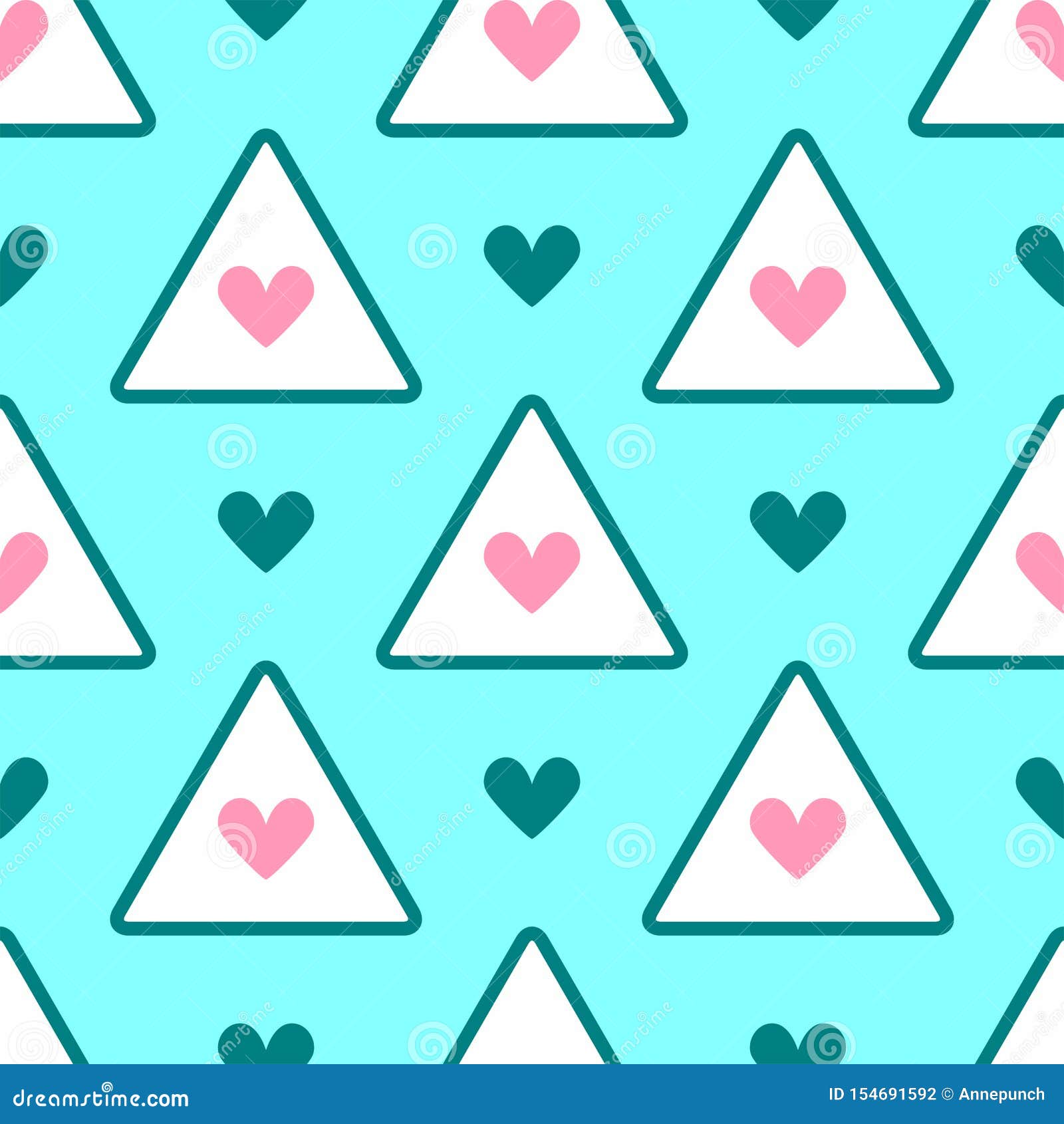 Romantic Seamless Pattern with Hearts and Triangles. Cute Girly Print ...