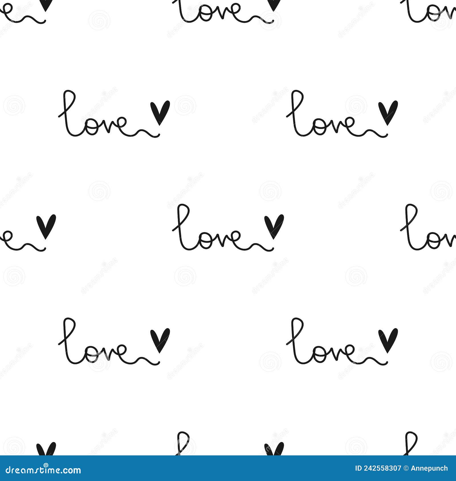 Romantic Seamless Pattern with Repeating Handwritten Text Love and ...