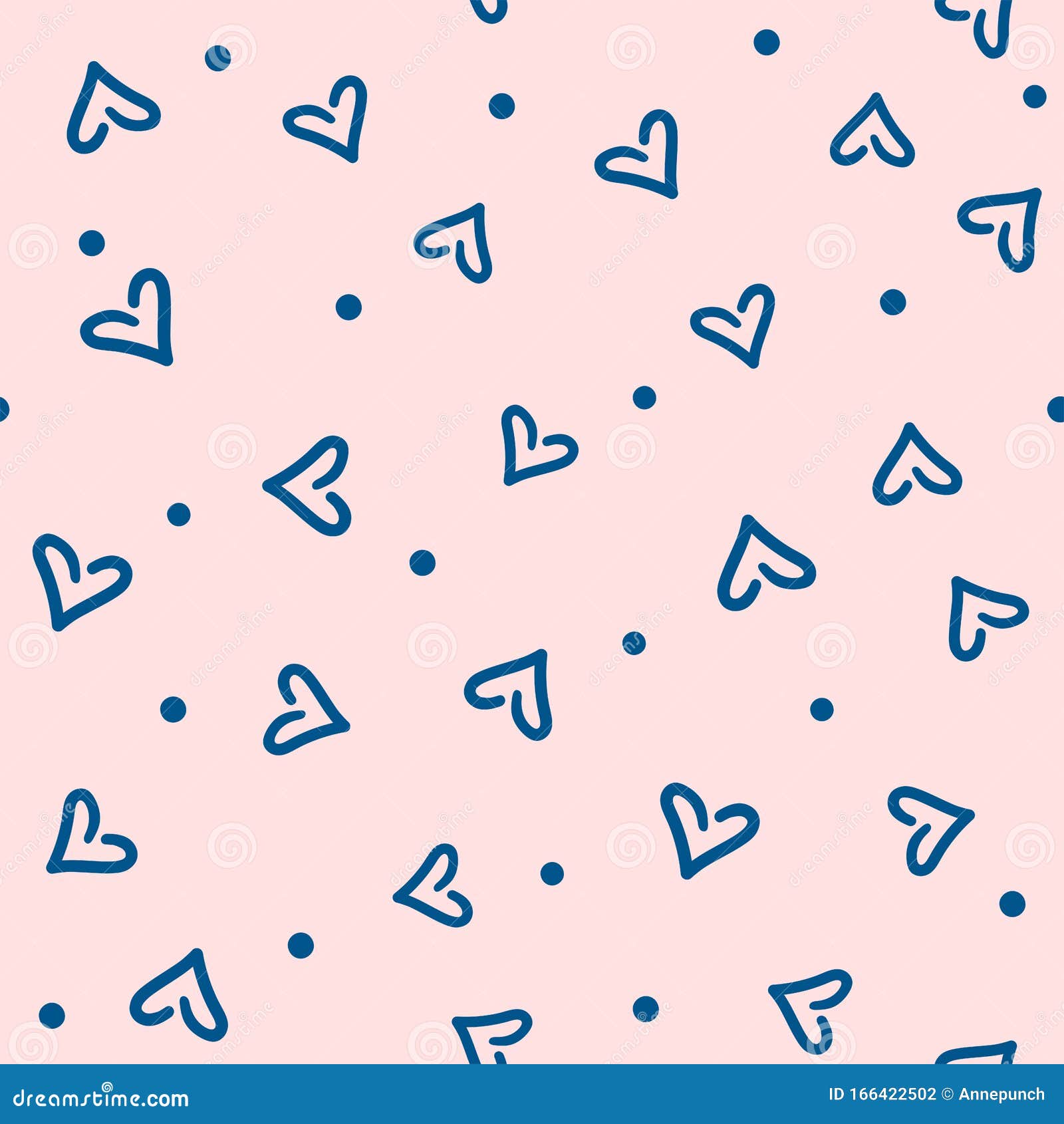Romantic Seamless Pattern with Scattered Dots and Hearts Drawn by Hand ...