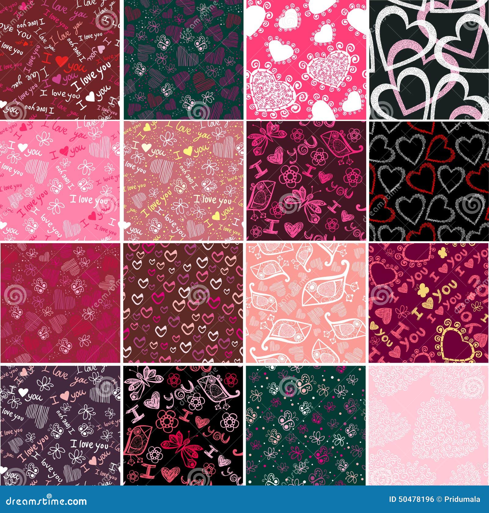Romantic Seamless Patterns Set Stock Illustration - Illustration of ...