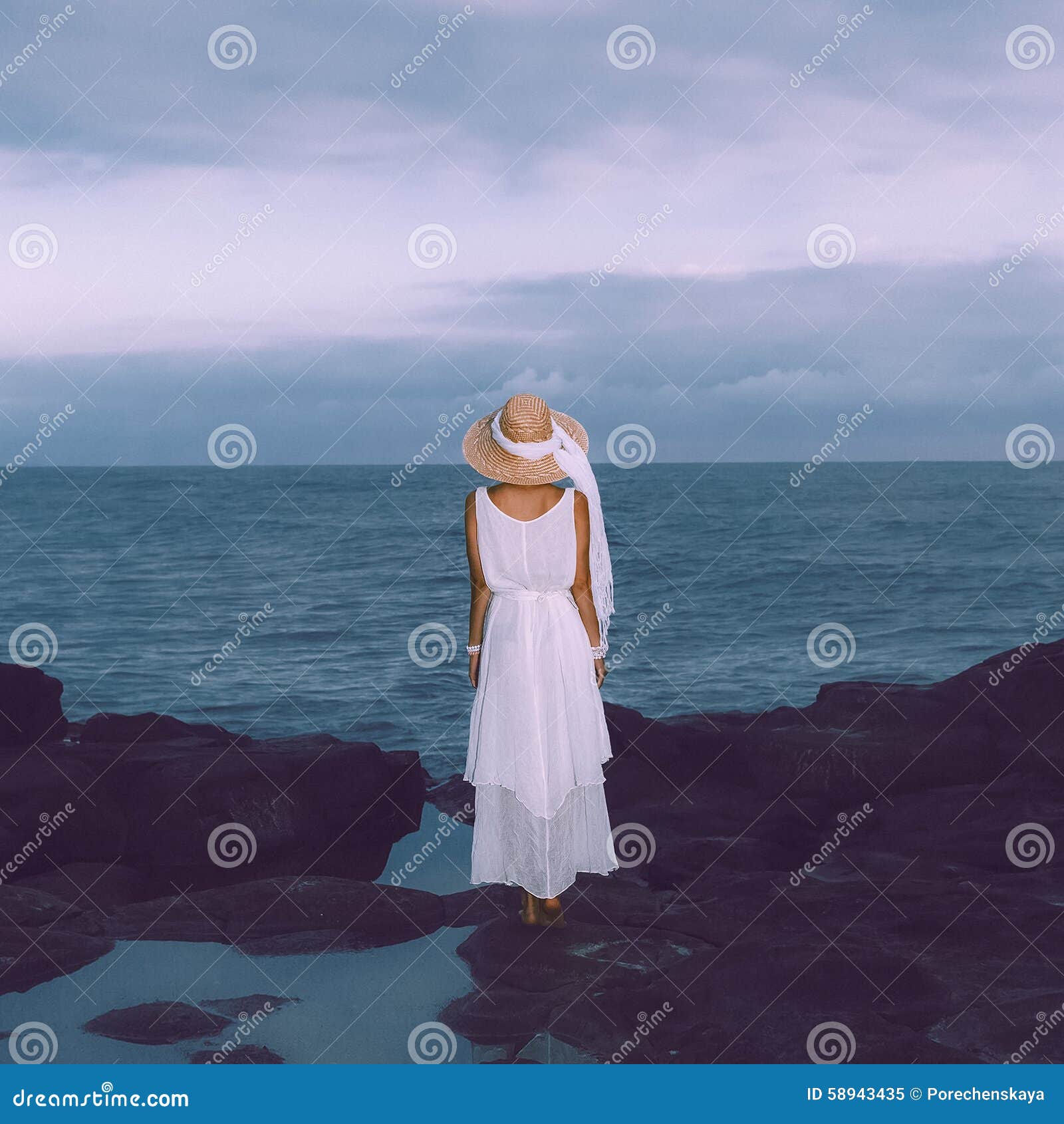 Romantic Sensual Lady on the Ocean Stock Image - Image of black, girl ...