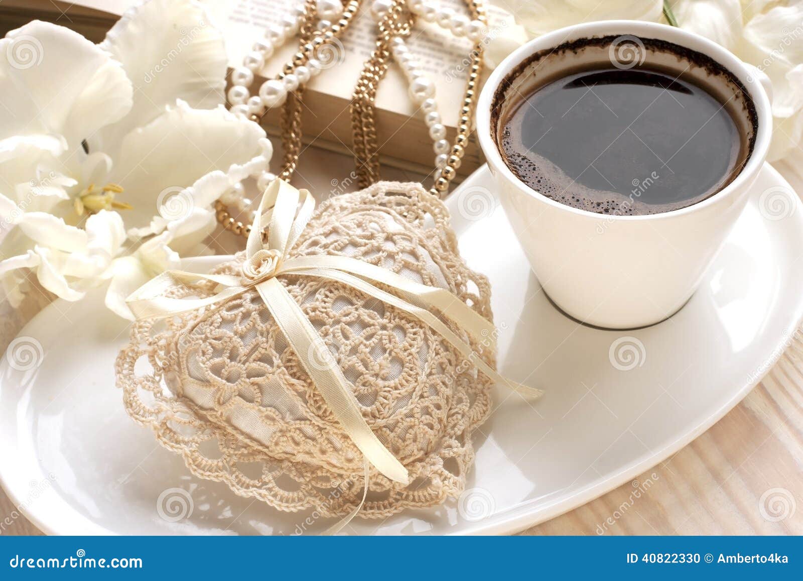 Romantic Set with Flowers and Coffee Stock Photo - Image of happiness ...