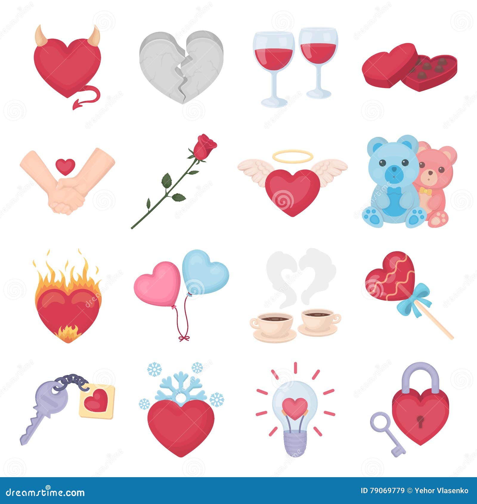 Romantic Set Icons in Cartoon Style. Big Collection of Romantic Vector ...